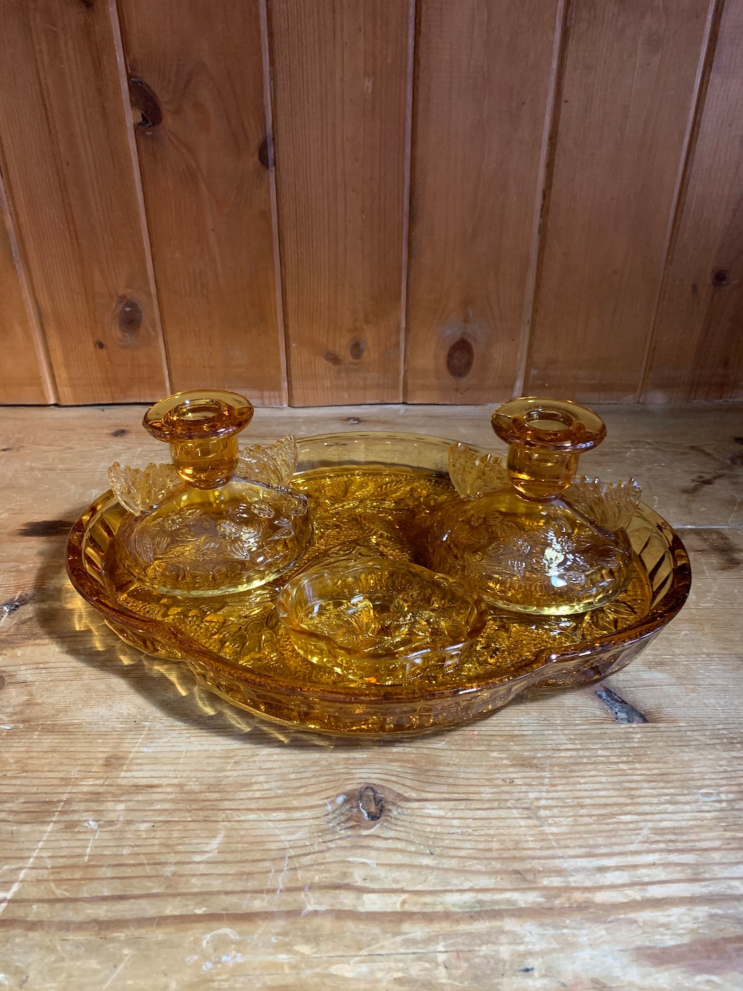 Vintage 1930s Amber Pressed Glass Dressing Table Set - Etsy