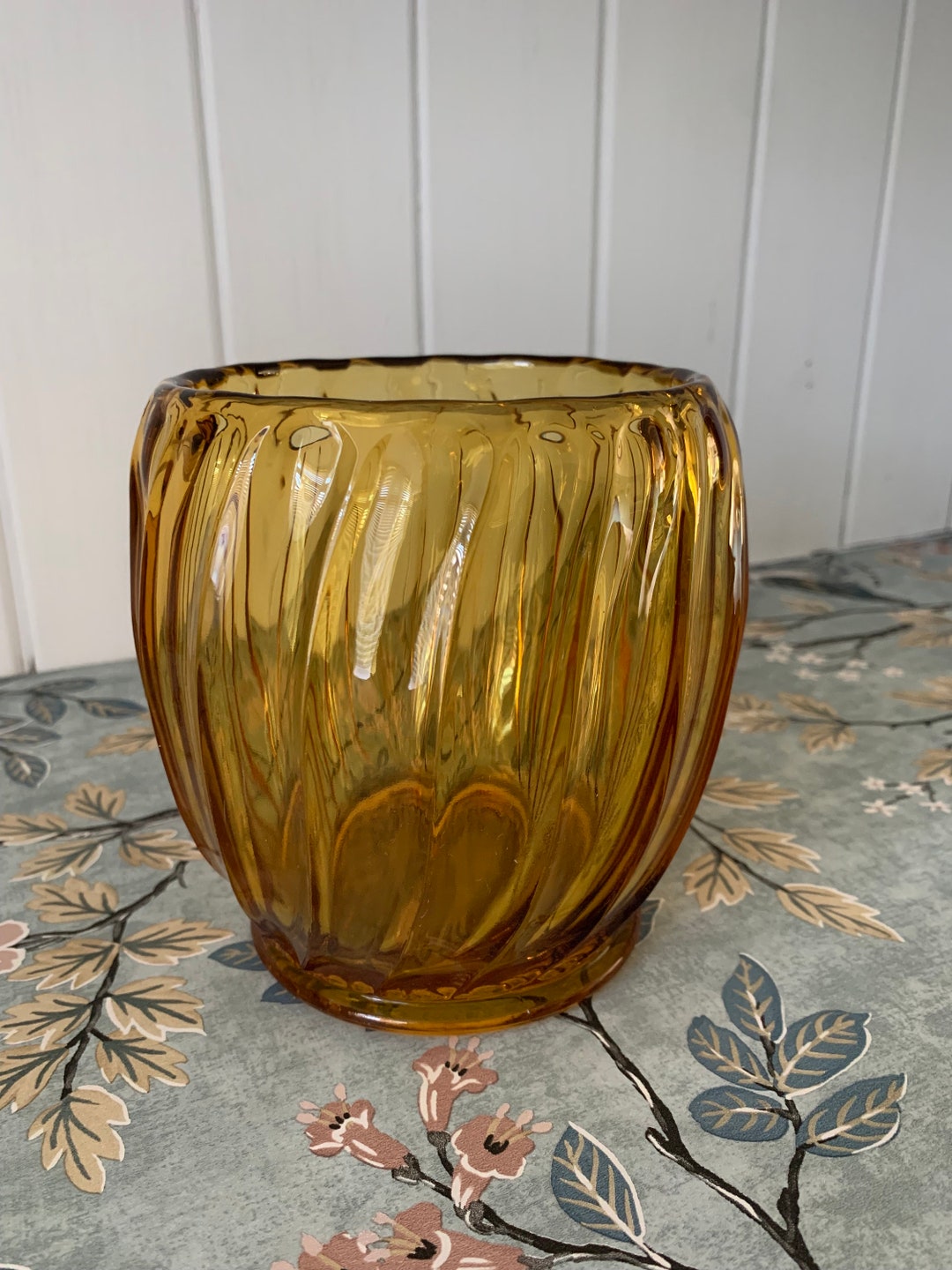 Vintage 1960s Amber Pressed Glass Vase Retro - Etsy