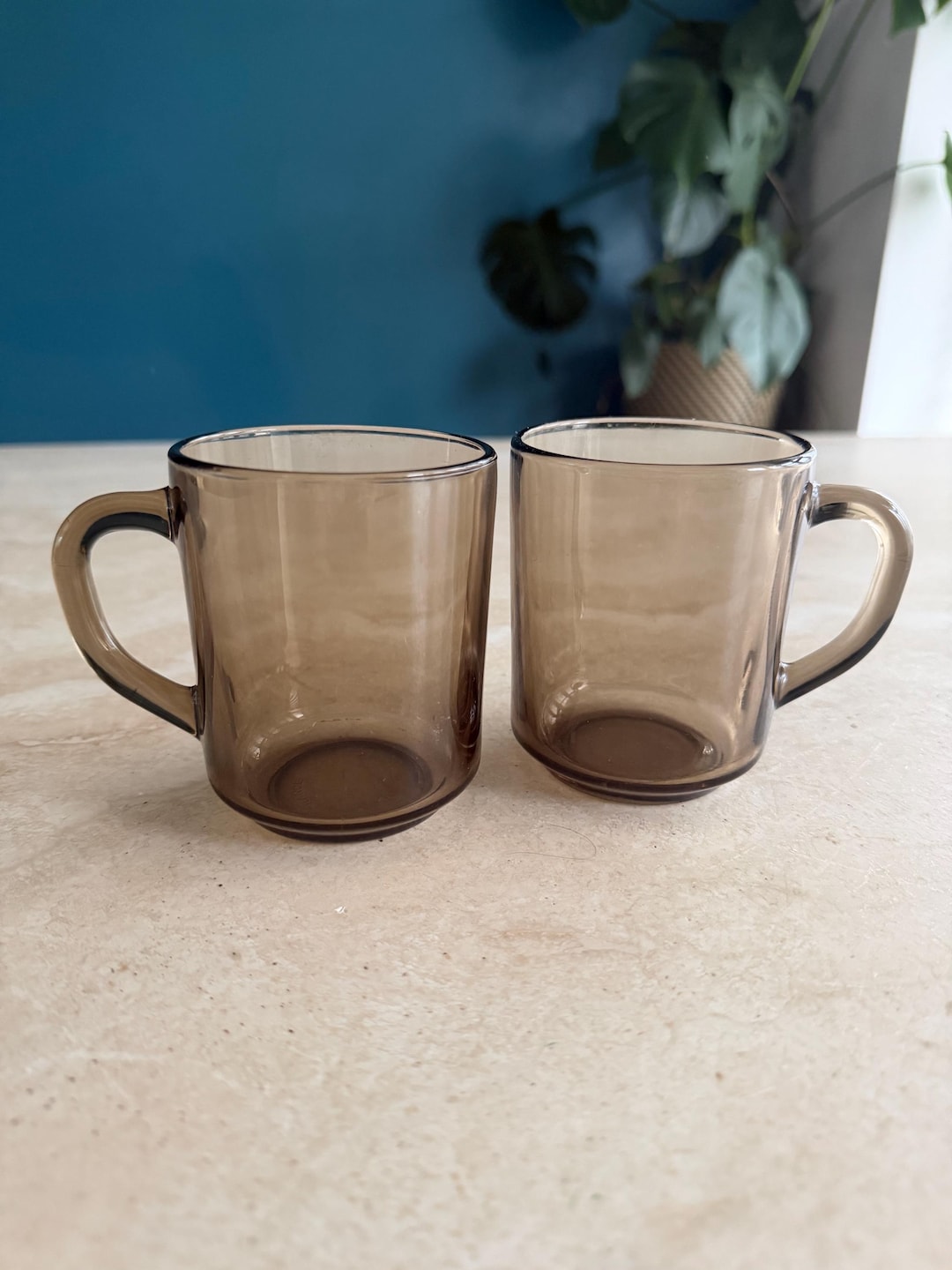 2 Vintage Arcoroc France Smoked Glass Mugs 1970s - Etsy