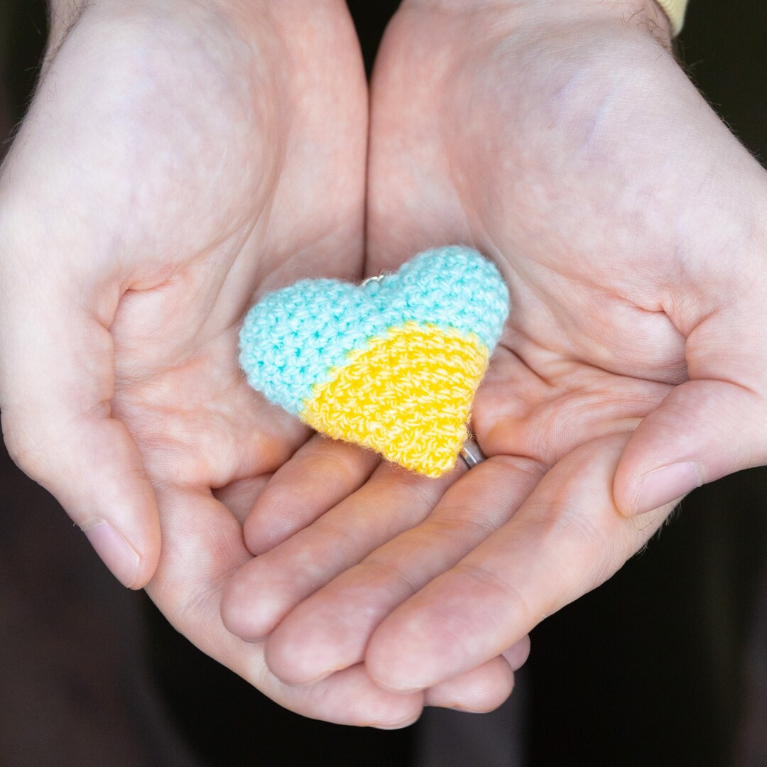 Stand With Ukraine Crocheted Heart Keychain 100% of Proceeds Go to ...