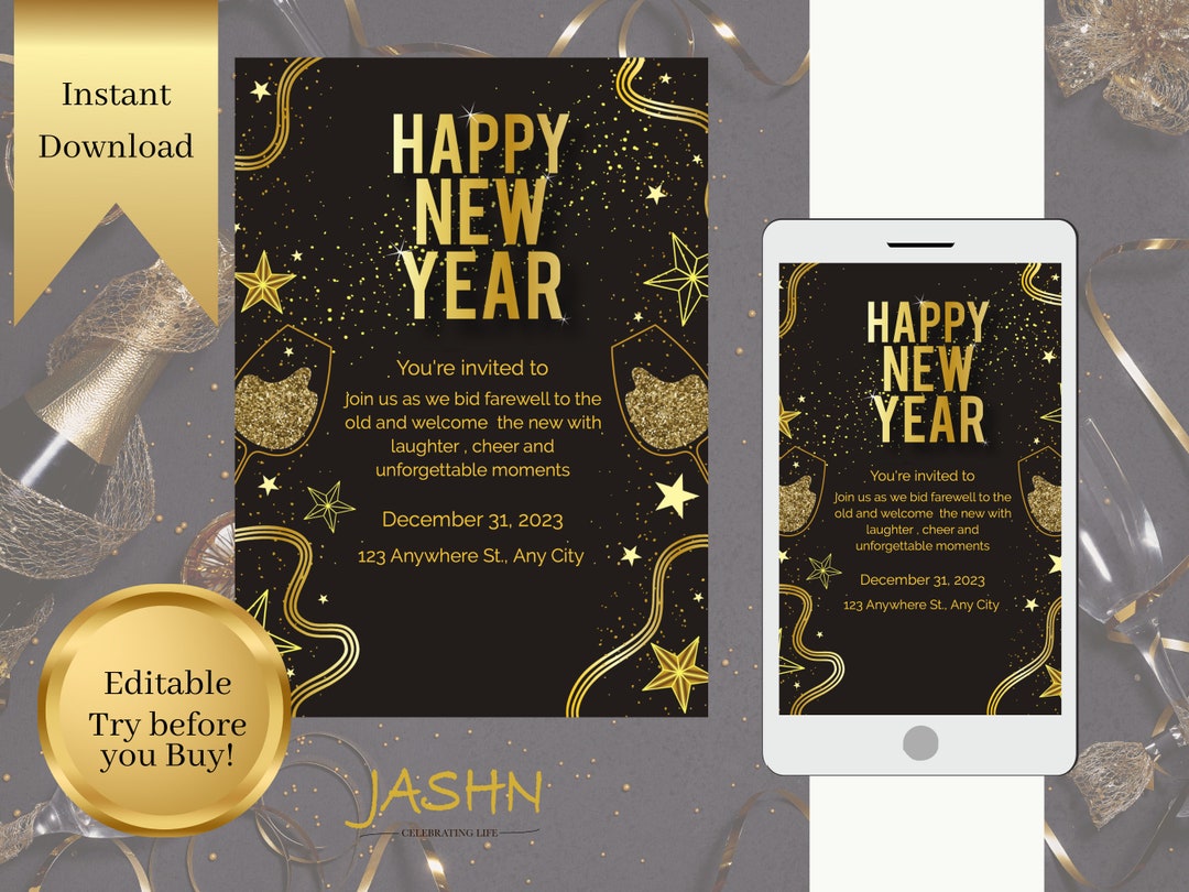 Editable Happy New Year Party Invitations, Invitation for Newt Year ...