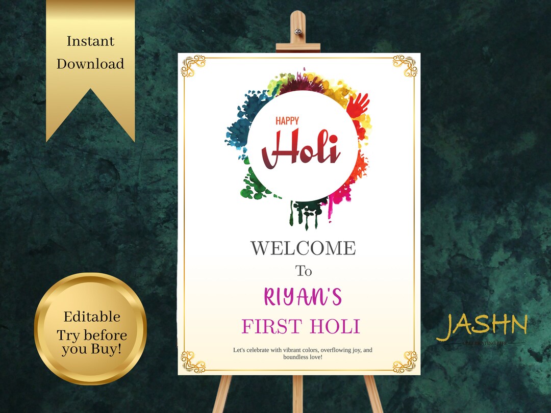 Editable First Holi Welcome Sign, Instant Digital Download Bestseller ...