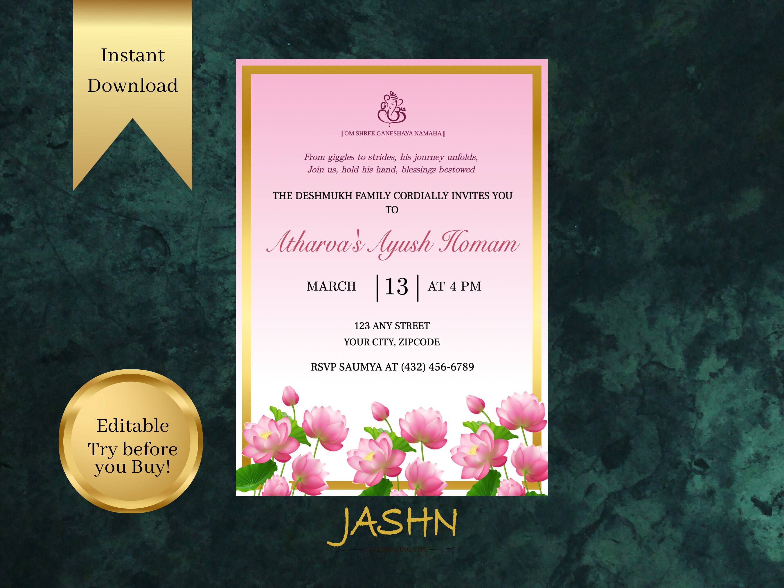 Editable Ayush Homam Invitation, Instant Digital Download Invitation ...