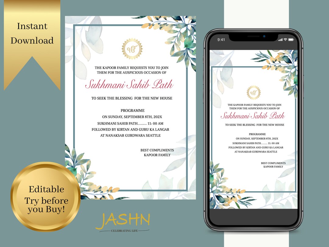 Editable Indian Akhand Path & Sukhmani Sahib Path Invitations ...