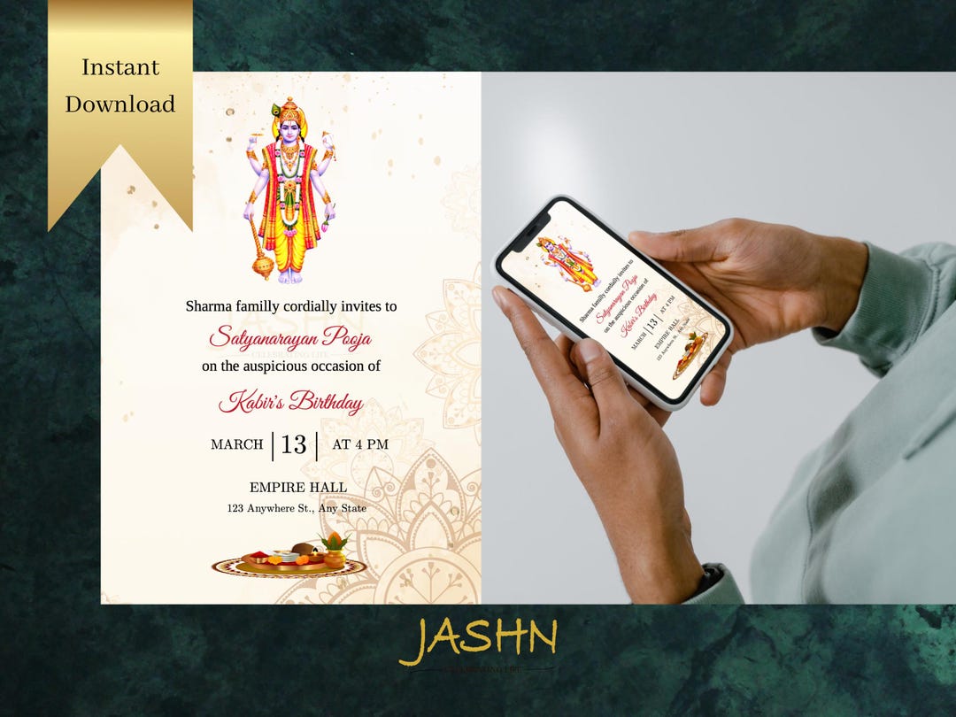 Editable Indian Satyanarayan Pooja Ceremony Invitations, Invitation ...