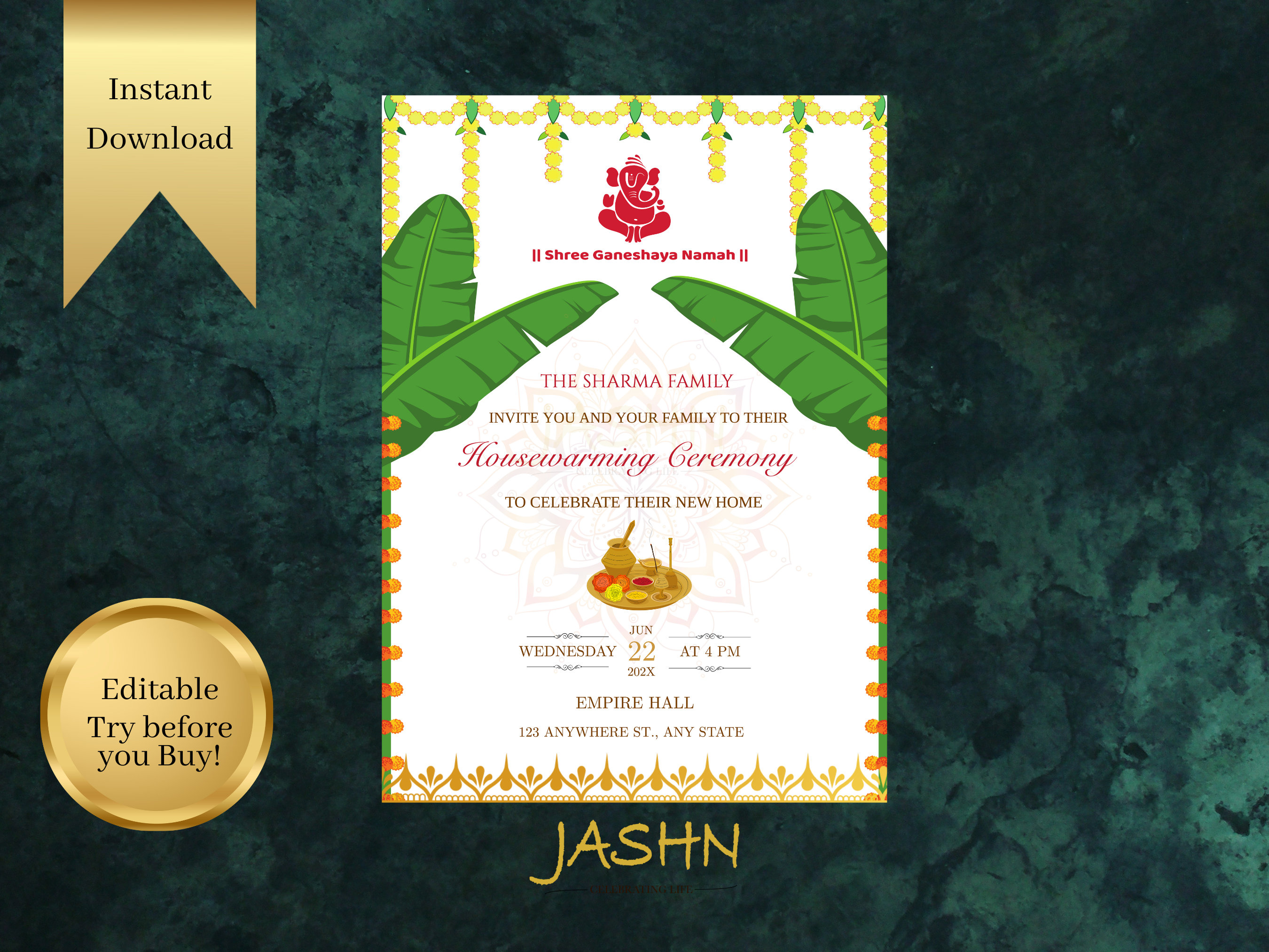 Editable Indian Housewarming Ceremony Invitation Template - Modern Home ...