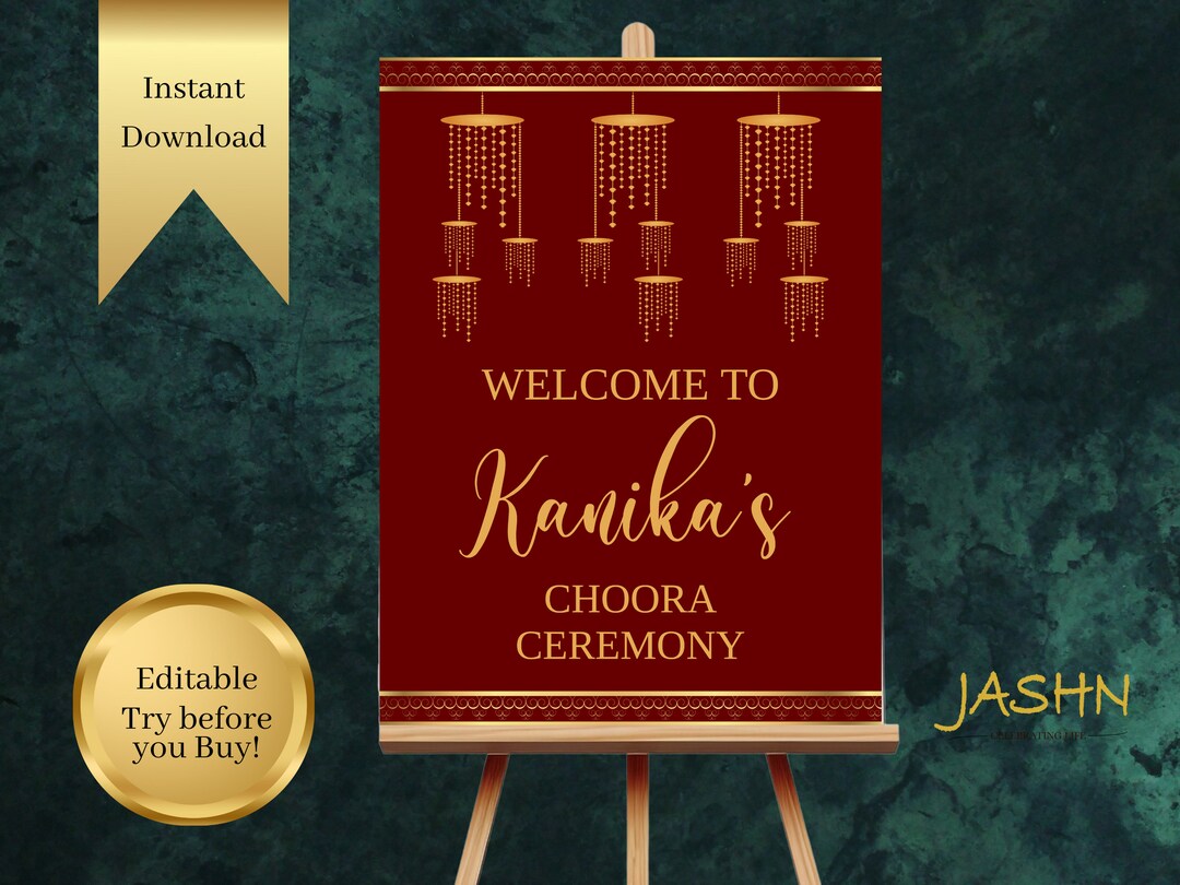 Editable Choora Wedding Ceremony Welcome Sign Digital Download ...
