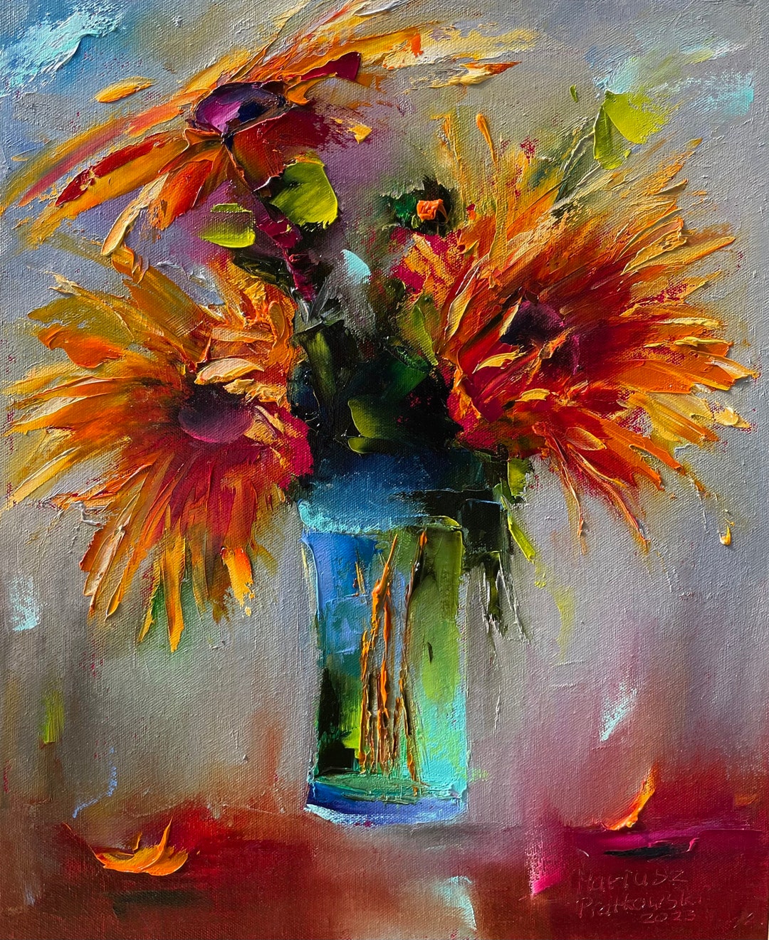 Mariusz Piatkowski Sunflowers Original Oil Painting on Canvas - Etsy