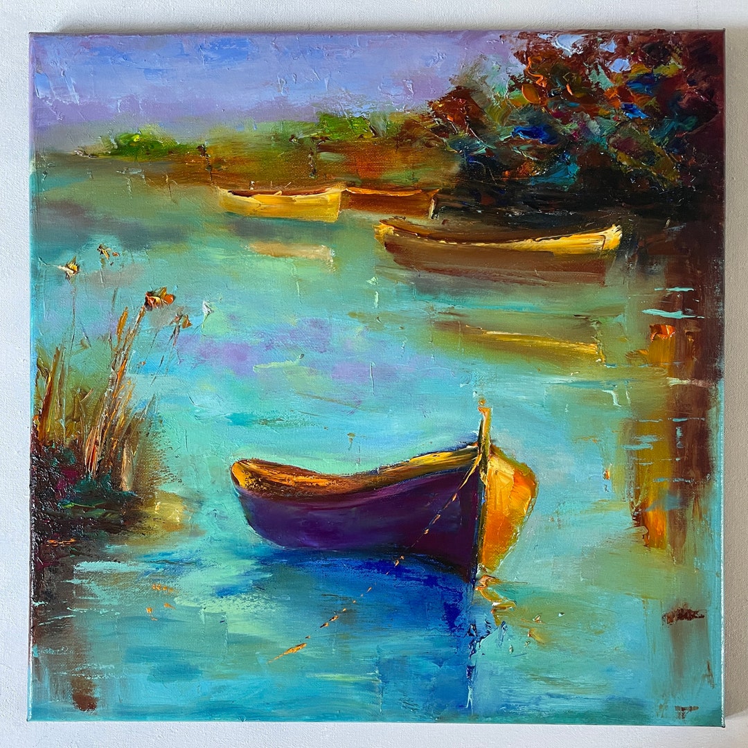 Mariusz Piatkowski Purple Boat Oil Painting on Canvas - Etsy