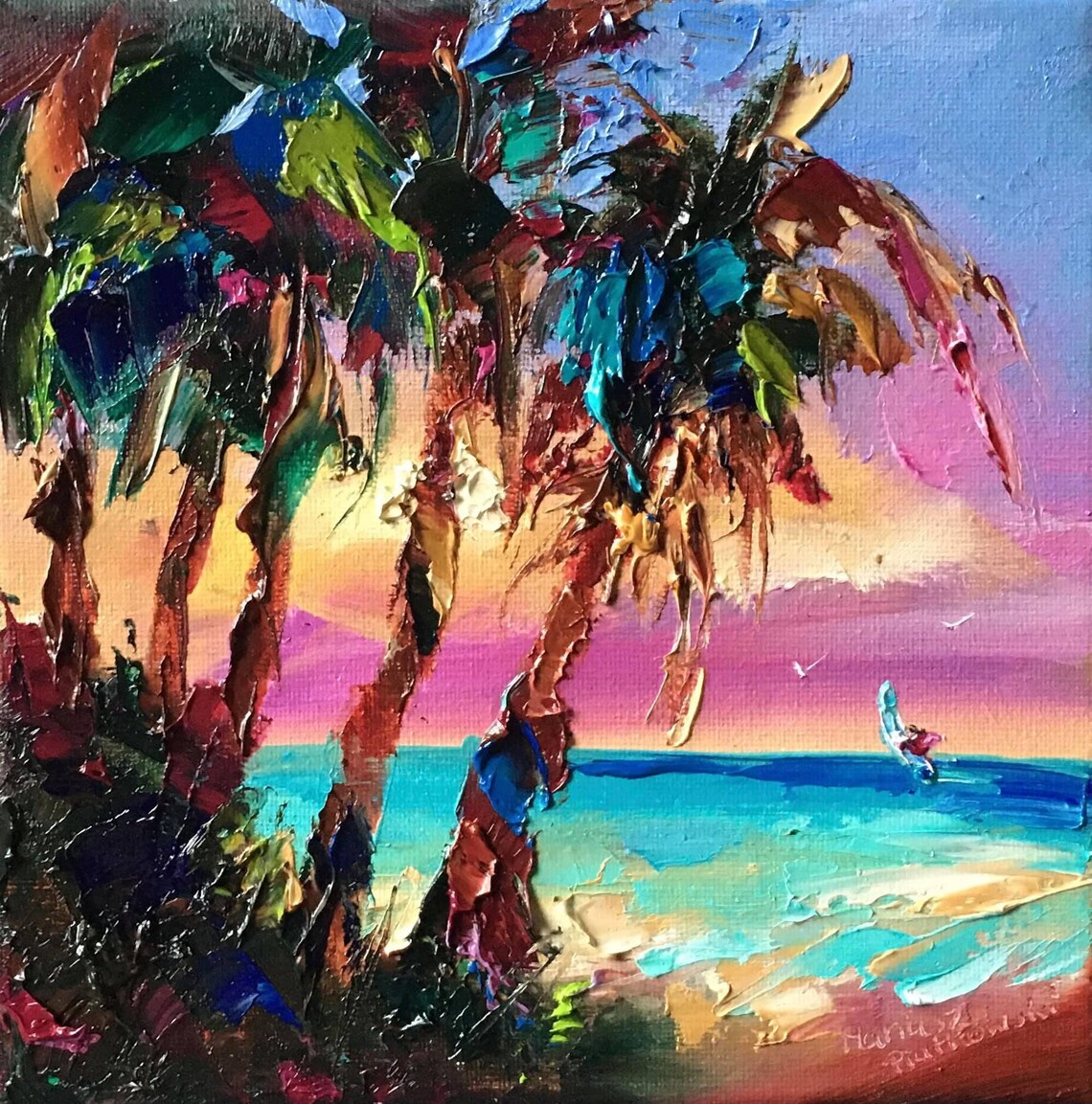Mariusz Piatkowski Palm Trees on the Beach Original Oil Painting on Canvas - Etsy