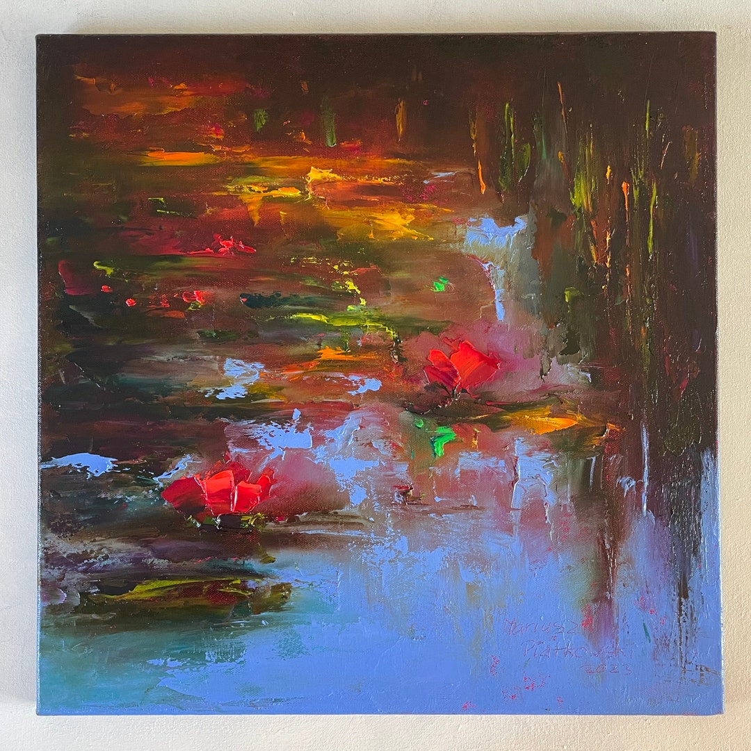 Water Lily Signed Original Oil Painting on Canvas 51x51cm by Mariusz Piatkowski Art - Etsy