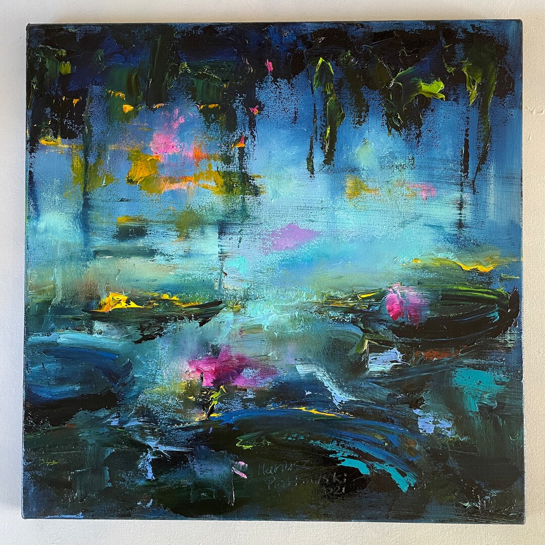 Water Lily Signed Original Oil Painting on Canvas 51x51cm by Mariusz Piatkowski Art - Etsy