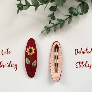 Hand Embroidered Linen Hair Clips. Oval Hair Clips. Cute Hair Clips. - Etsy