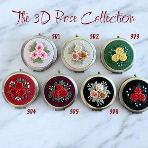 Floral Hand-embroidered Compact Mirror – Handmade Linen Pocket Mirror ...