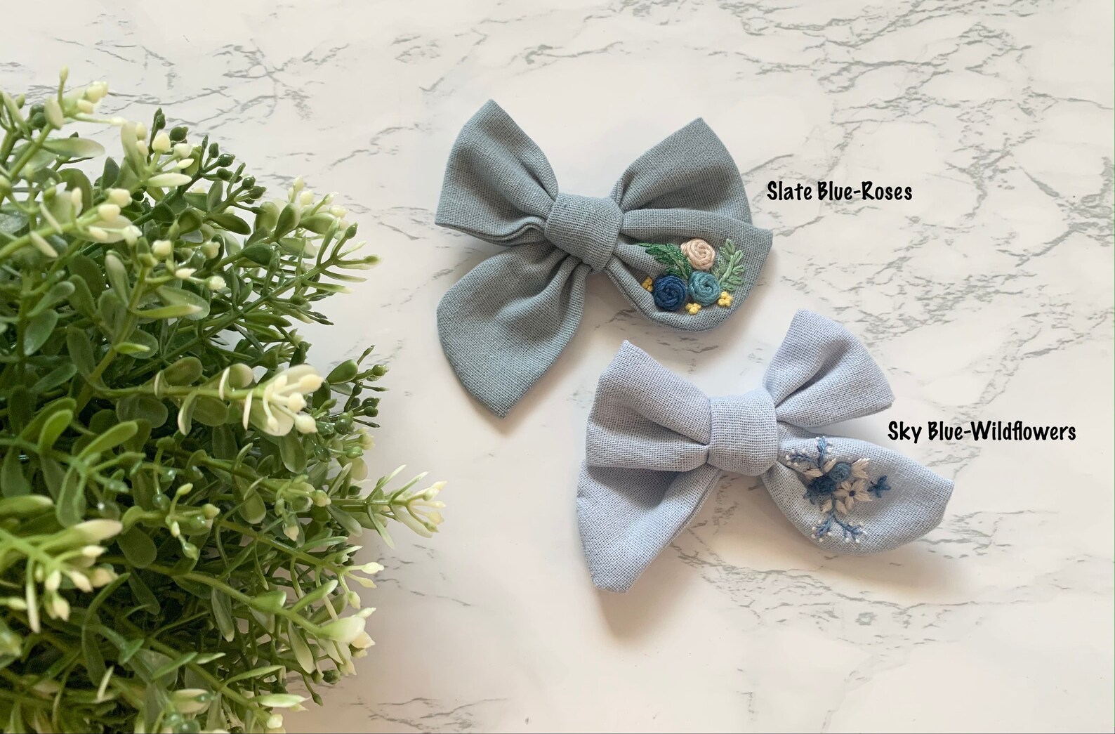 Hand Embroidered Linen Hair Bows. Cute Hair Bows. | Etsy