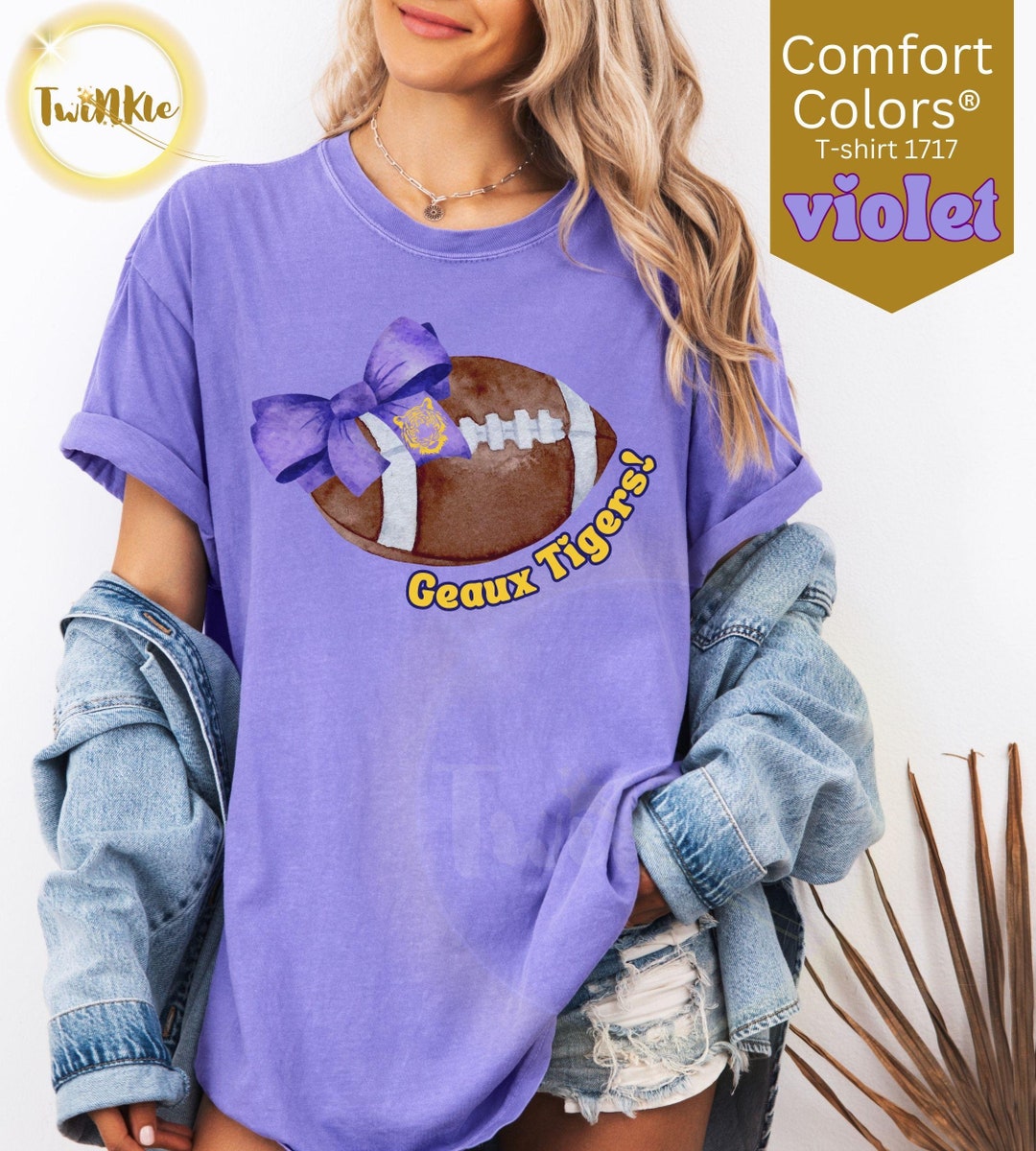 Purple Gold GEAUX Tigers Football Bow Shirt Comfort Colors Baton Rouge ...