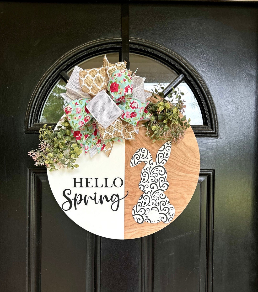 Spring Wood Door Hanger, Spring Door Sign, Round Door Hanger, Wood Door ...