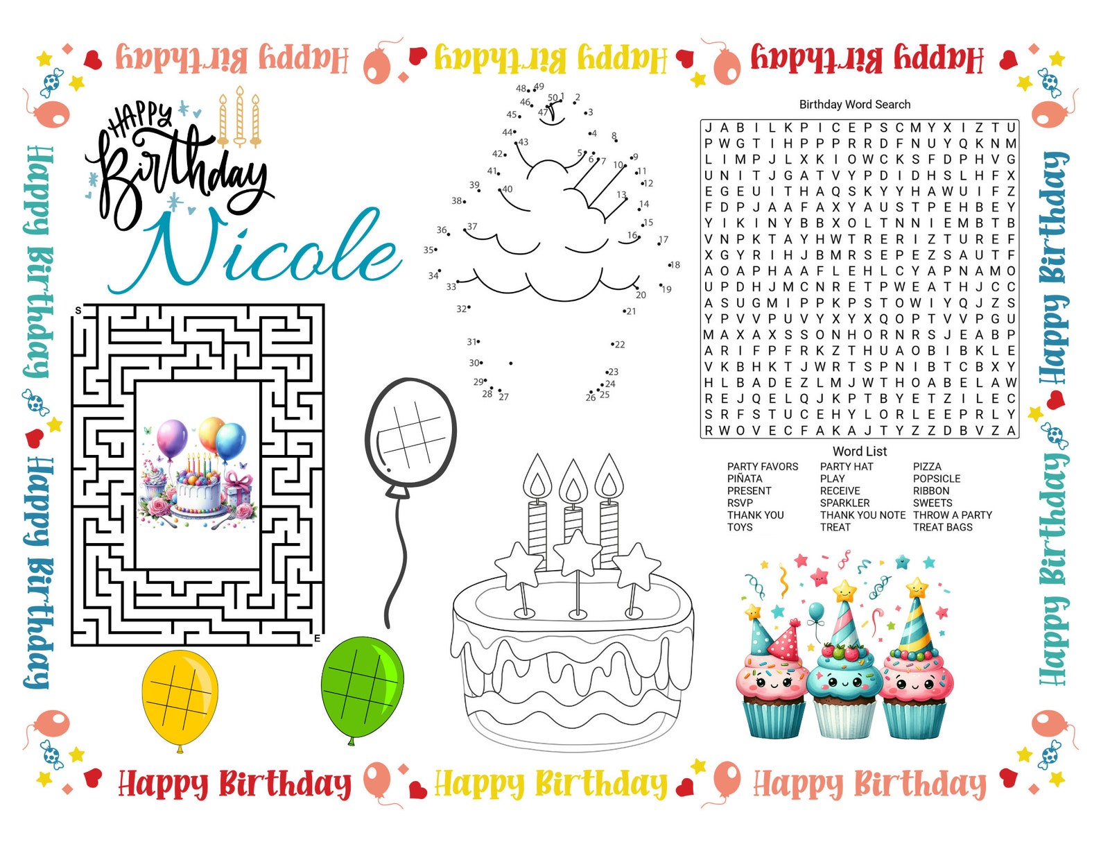 Customizable Birthday Activity Sheet - Etsy