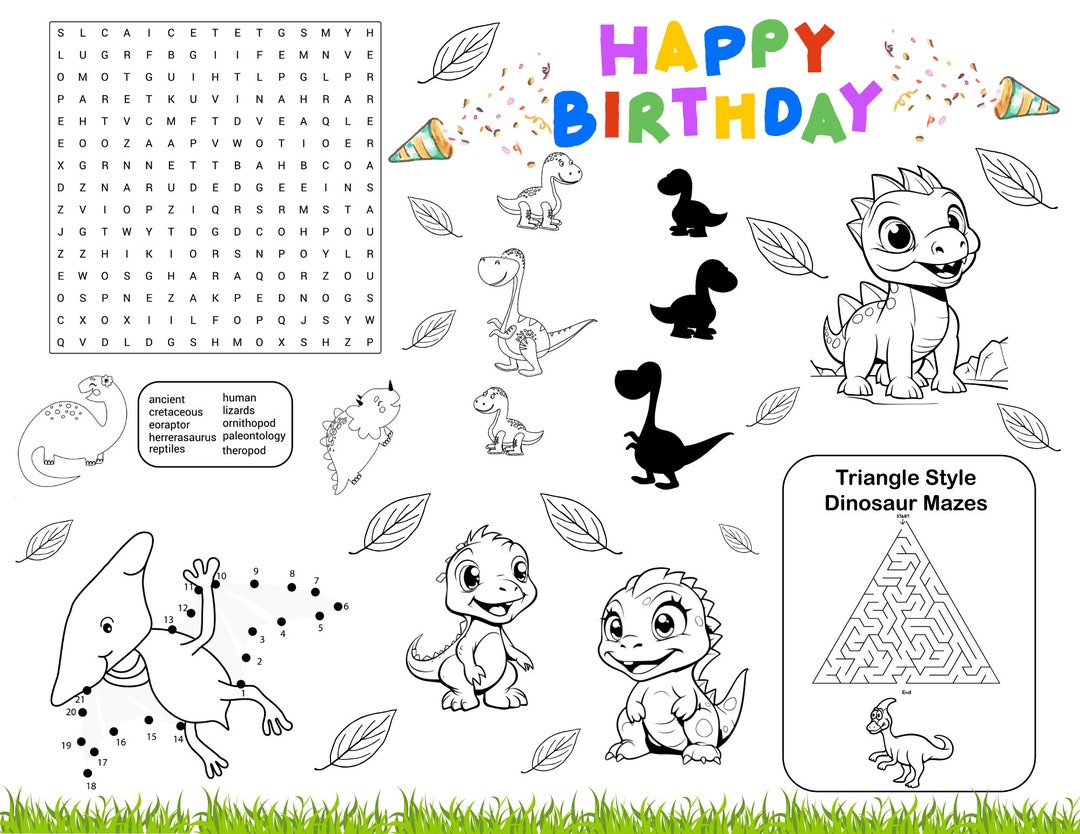 Dinosaur Birthday Activity Sheet - Etsy