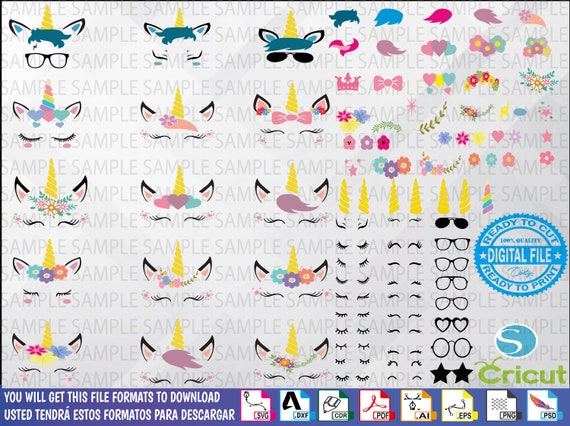 Mega Pack Unicornio Svg Unicorn Clipart Cara de unicornio - Etsy España