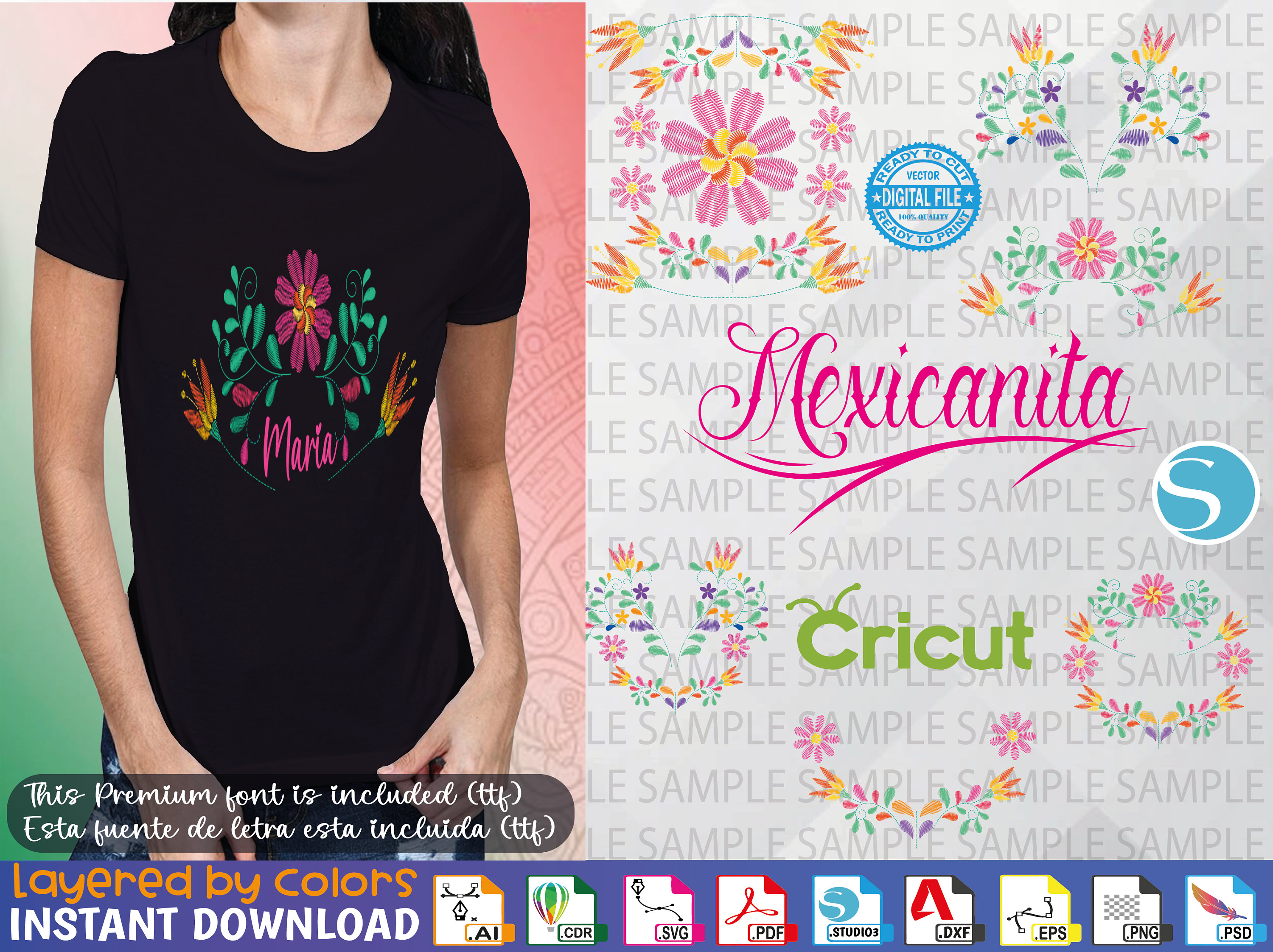 Hispanic Designs Svg - Flowers - "like an Embroidery Texture ...