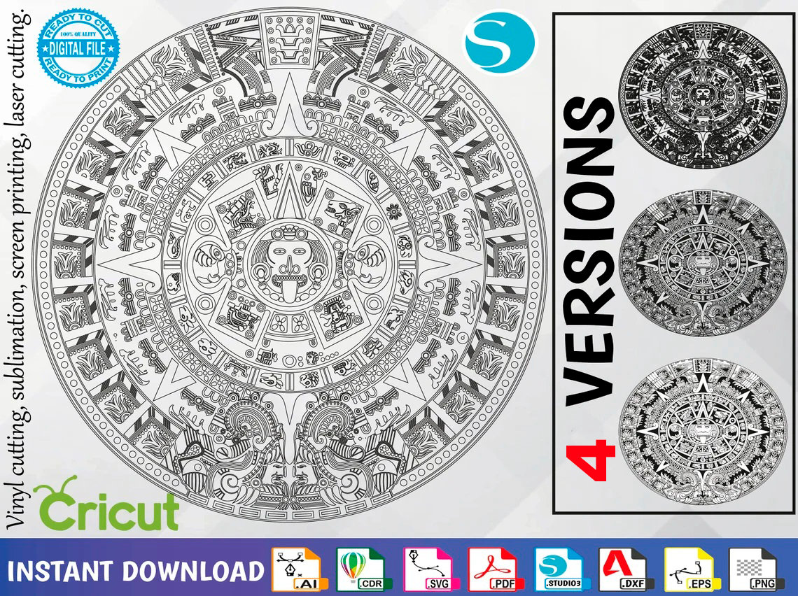 Aztec Calendar Vector Free Dxf Download Free Vector