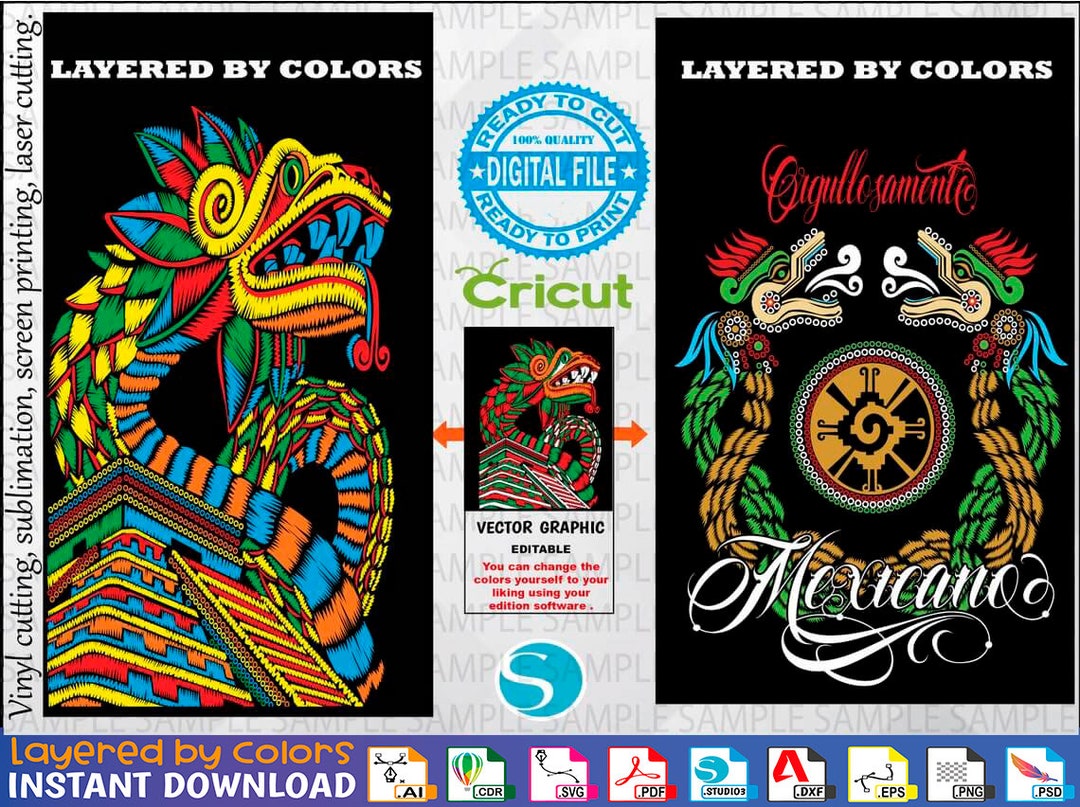 Mexican Quetzalcoatl Svg 2 in 1 - Mexican Svg - Amor a La Mexicana ...