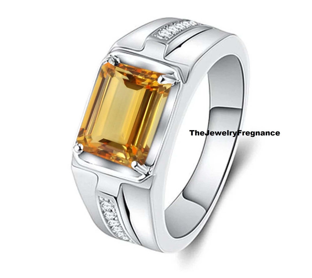 Mens Yellow Topaz Engagement Ring Topaz Ring 925 Sterling Silver Ring Natural Golden Topaz Ring