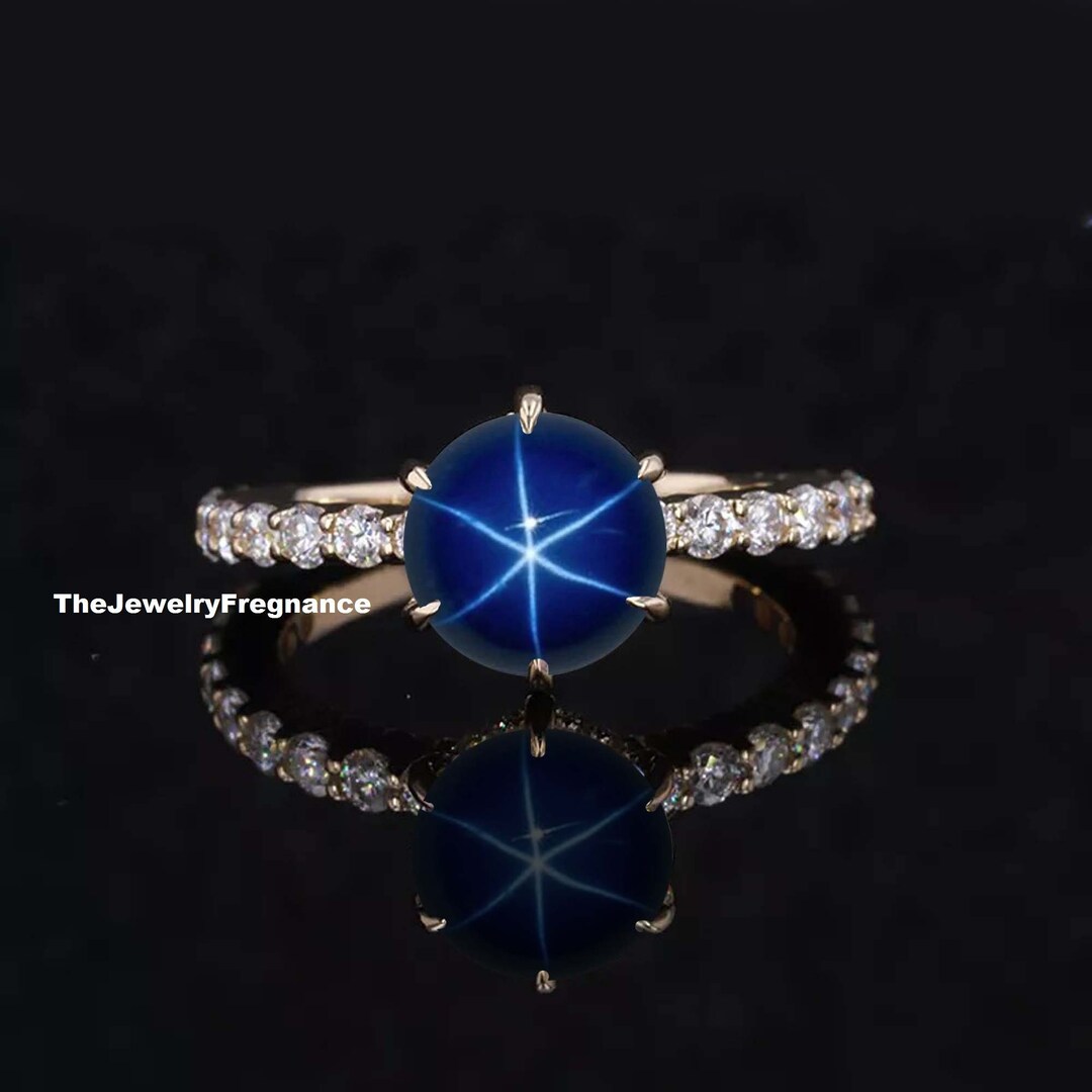 Blue Star Sapphire Ring Engagement Ring 925 Sterling Silver - Etsy
