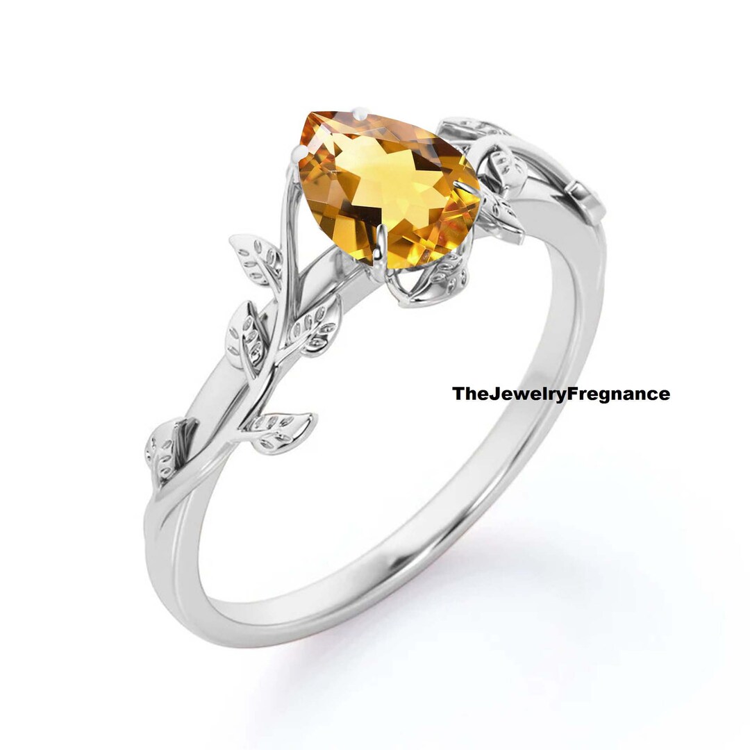 Vintage Yellow Topaz for Women, Leaf Ring, 925 Sterling Silver, Golden ...