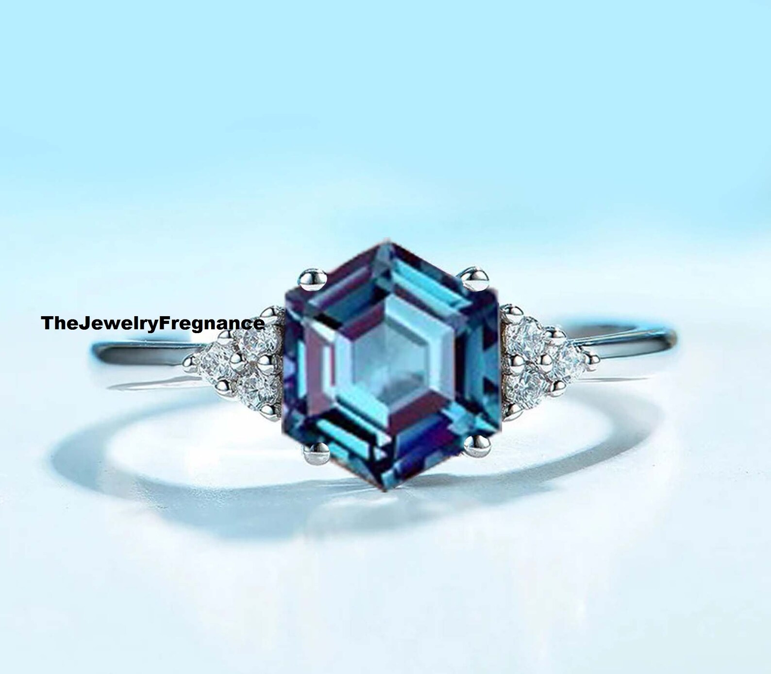 Alexandrite Ring June Birthstone Hexagon Cut Gemstone Ring - Etsy