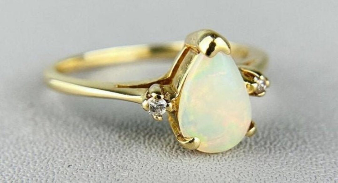 Simple Opal Ring, 925 Sterling Silver White Fire Opal October ...