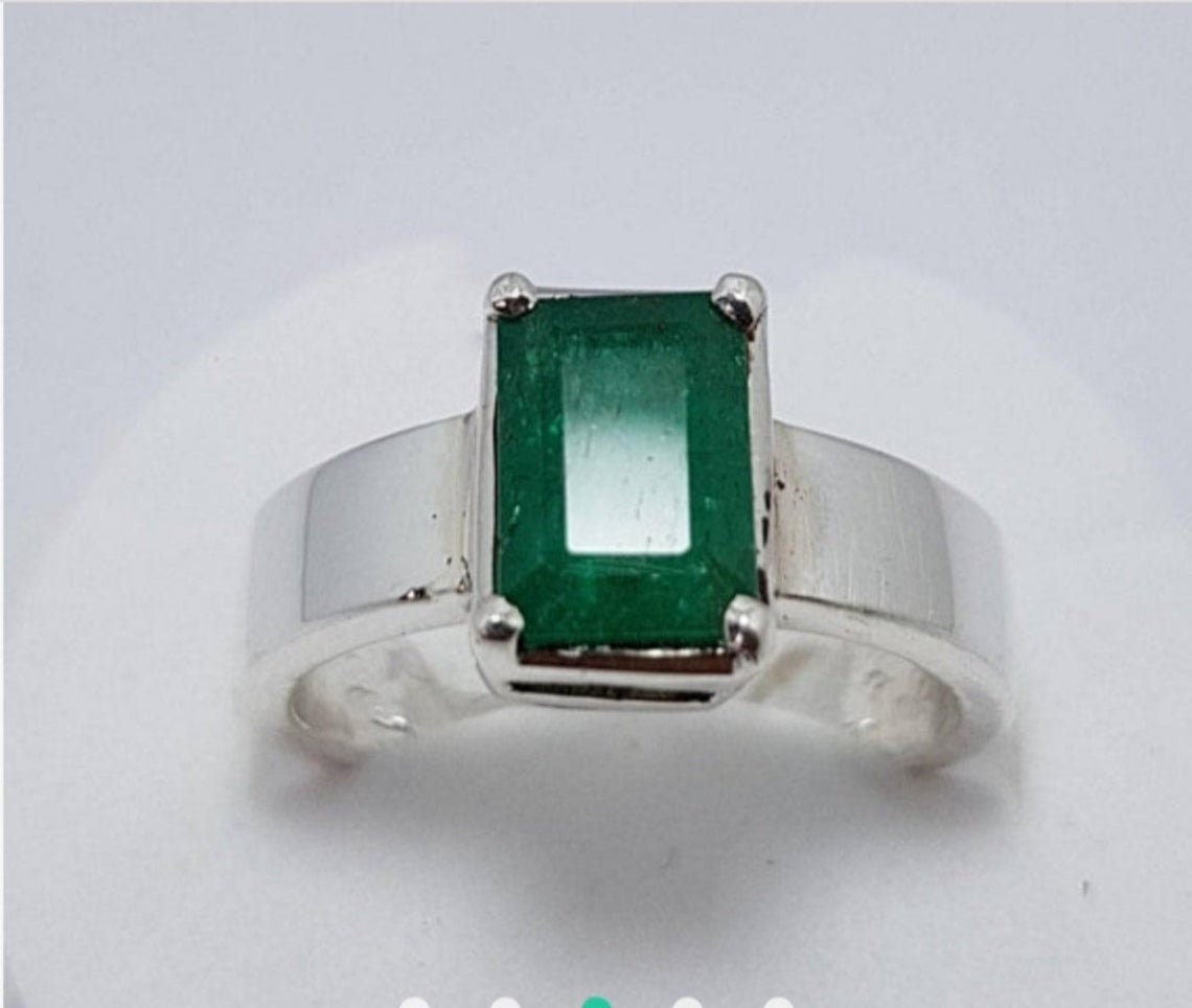 Natural Emerald Silver Ring/ 925 Sterling Silver Ring/ Octagon | Etsy