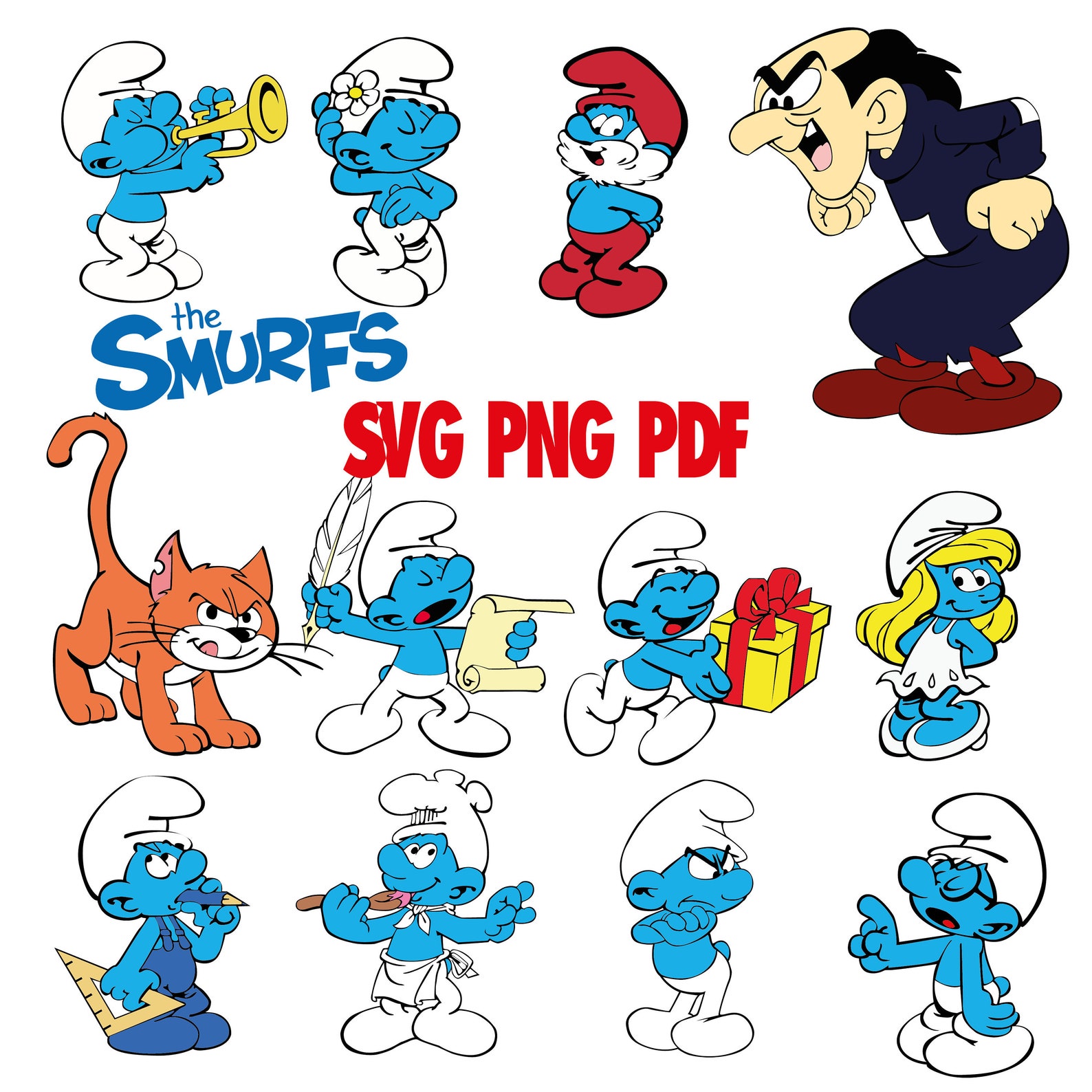 Smurfs SVG Smurfette and Smurfs Clipart Big Smurf SVG Smurfs | Etsy