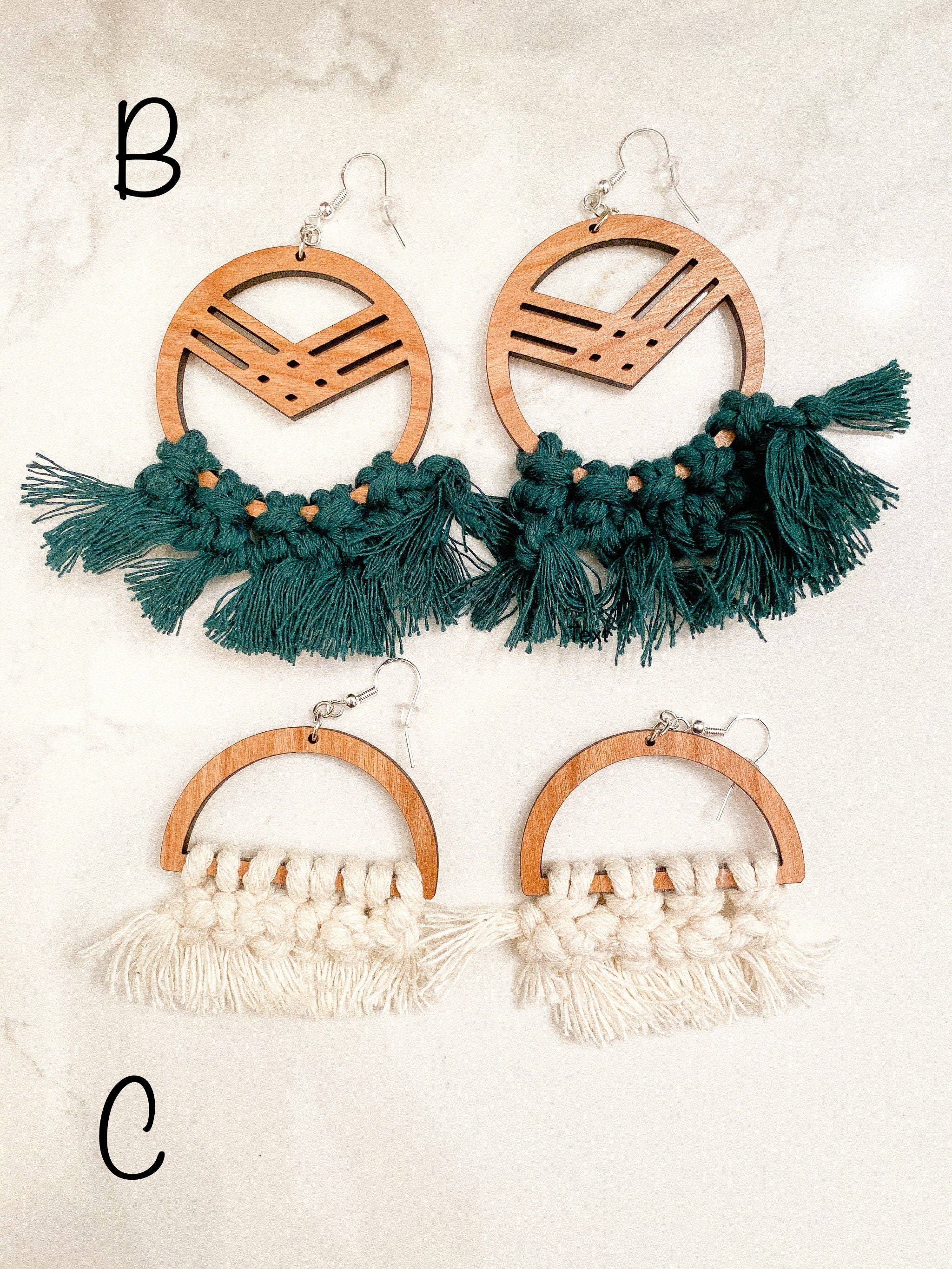 WOODEN MACRAME EARRINGS Boho Earrings Customizable Free | Etsy