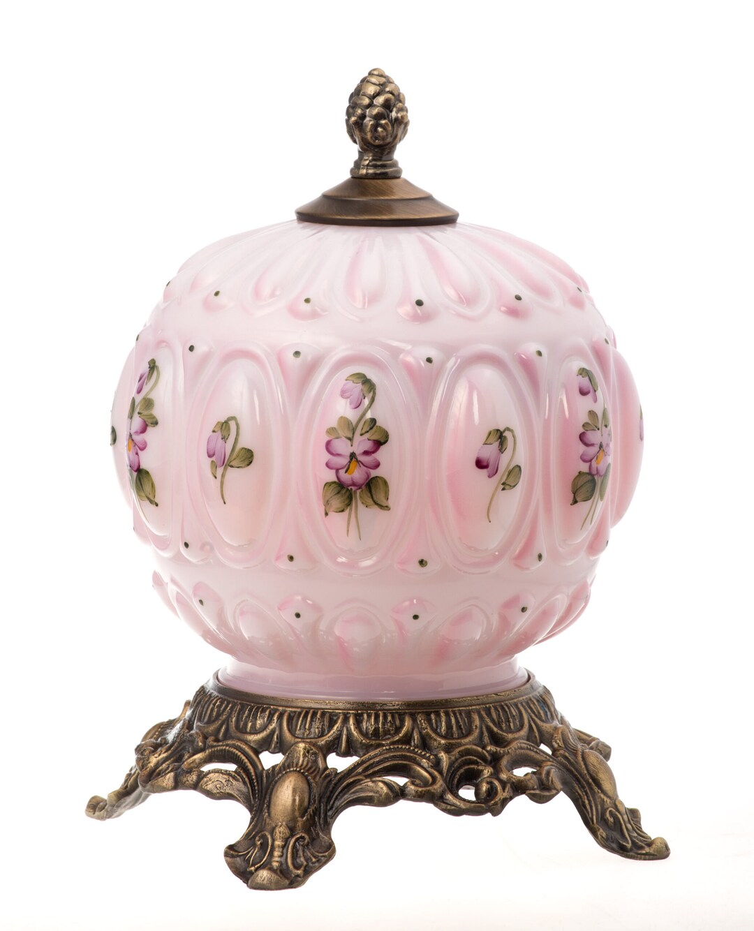 Mosser Glass Vintage Style Night Light Pink With Purple Pansy 10 Inch ...