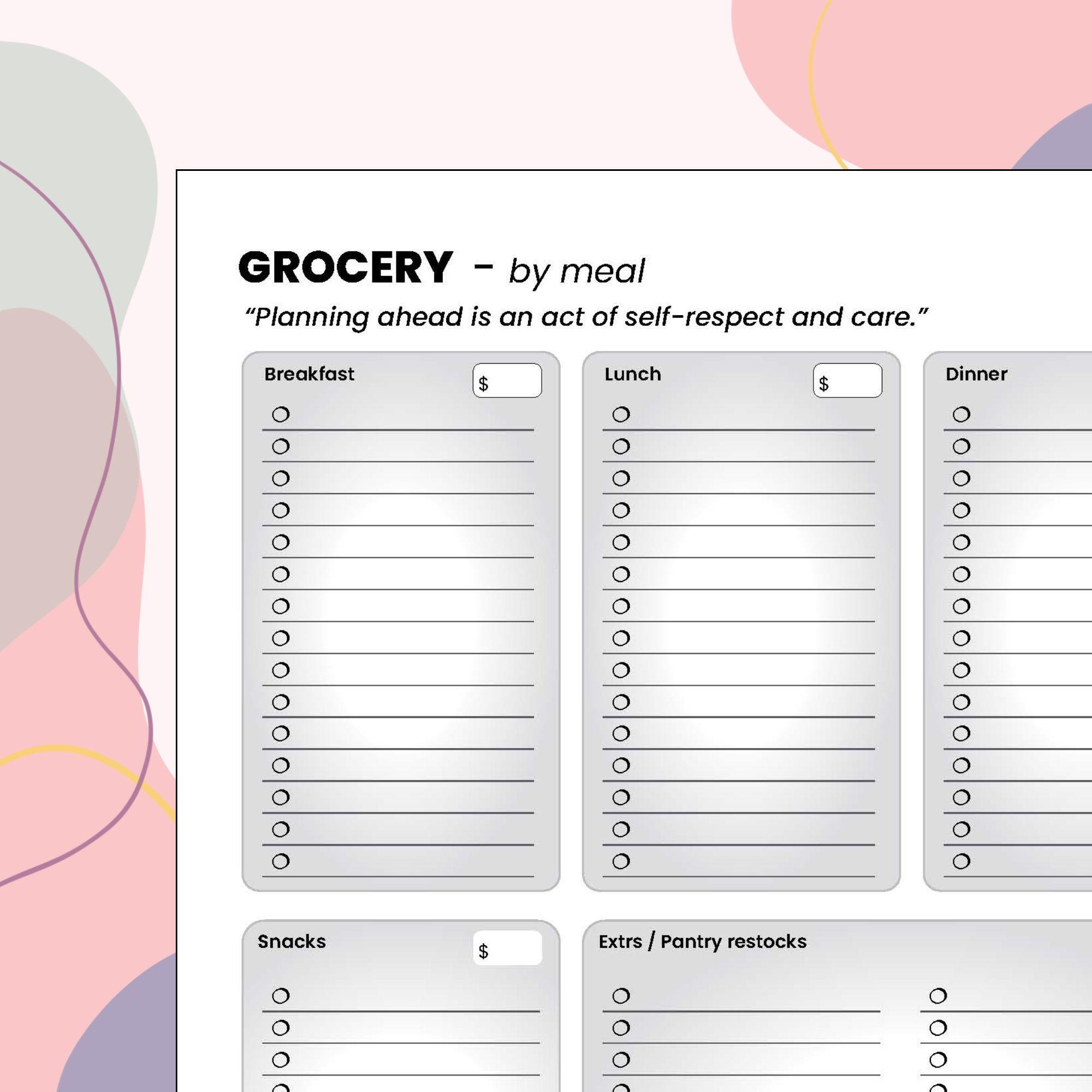 Printable Grocery List Bundle – by Category & by Meal | Budget Grocery ...