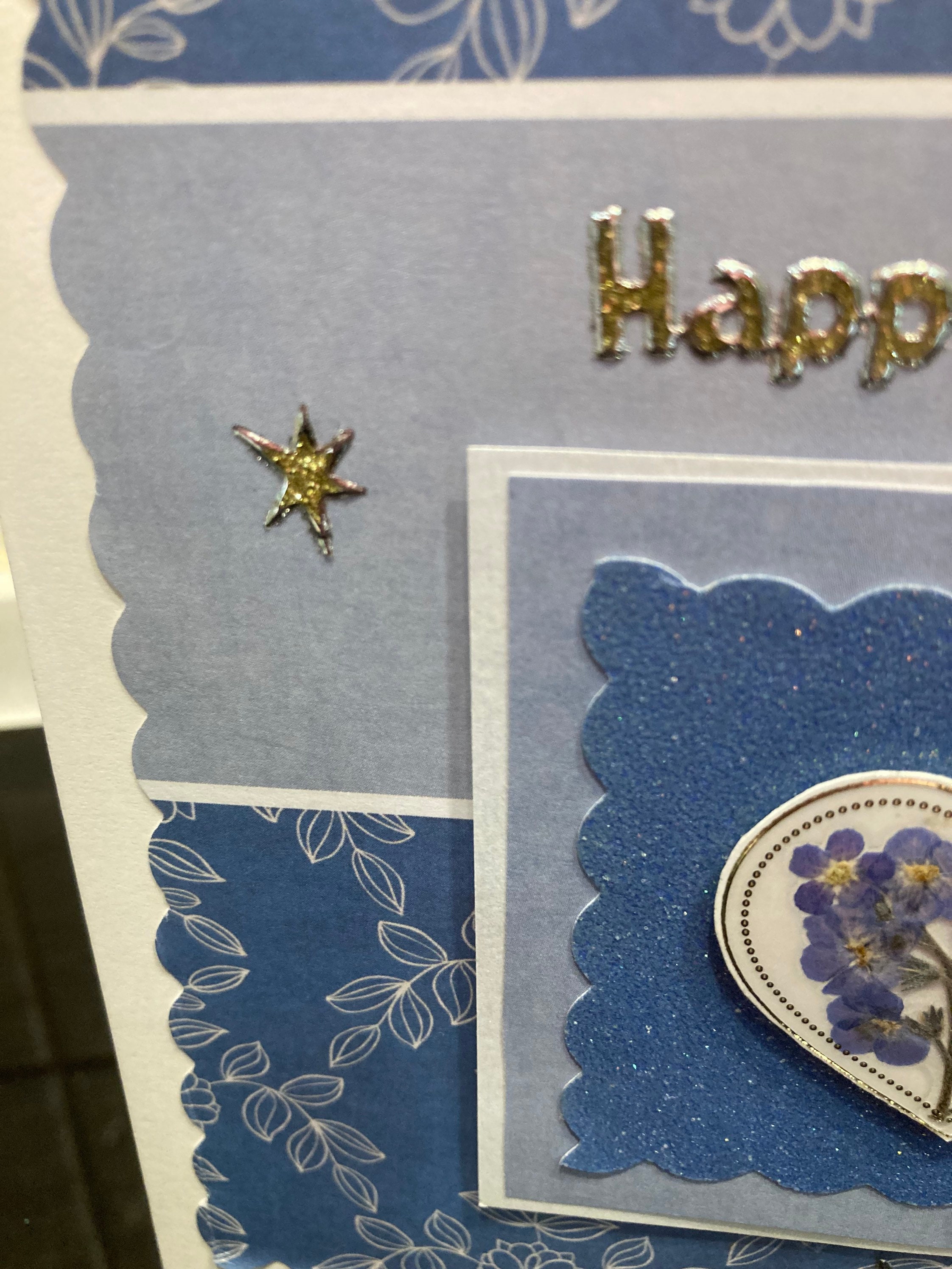 Blue Square Design Happy Birthday Card Made With Real Pressed ...