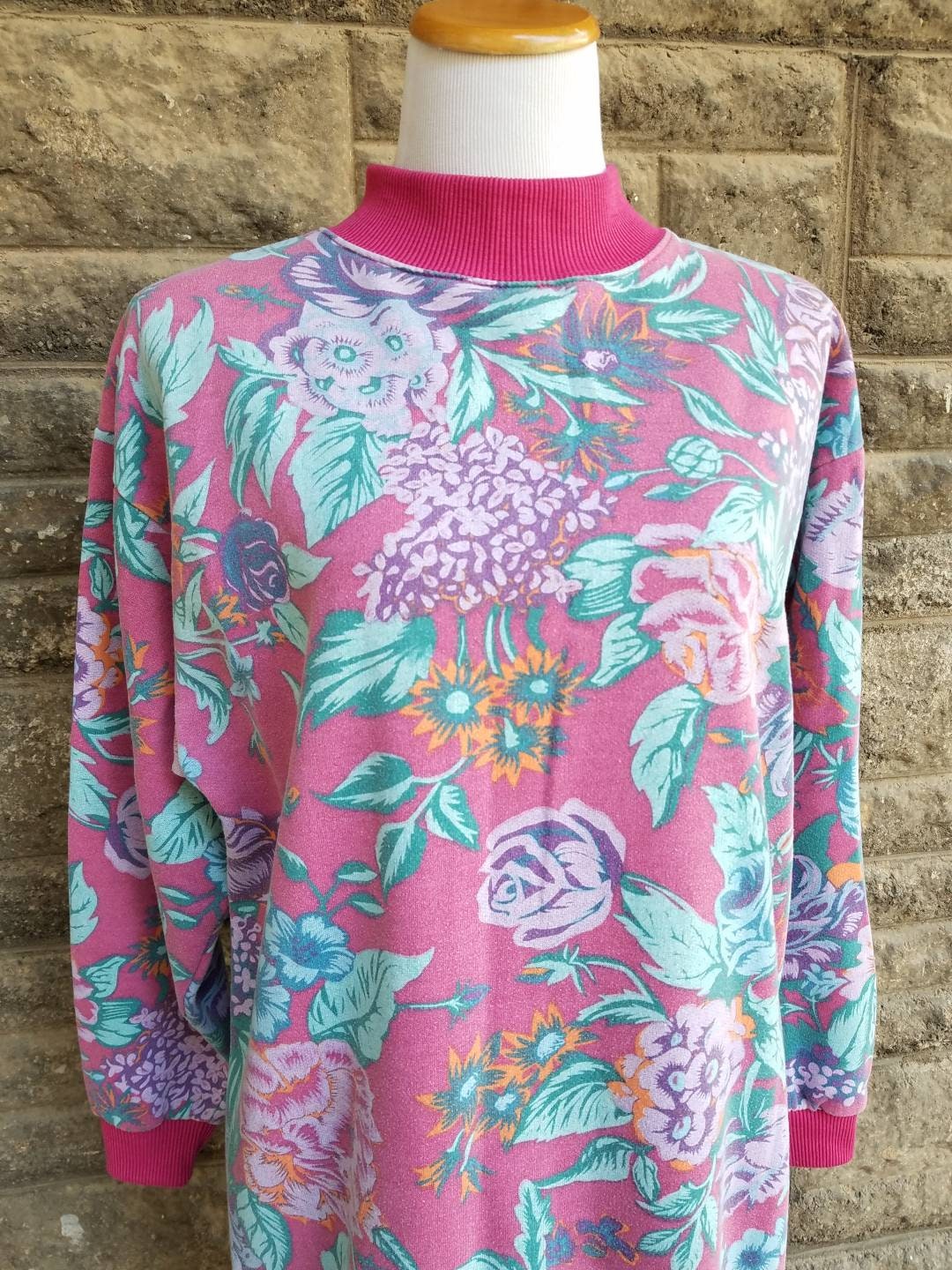 80s Floral Long Pullover Sweater Tunic Roses and Lilacs - Etsy