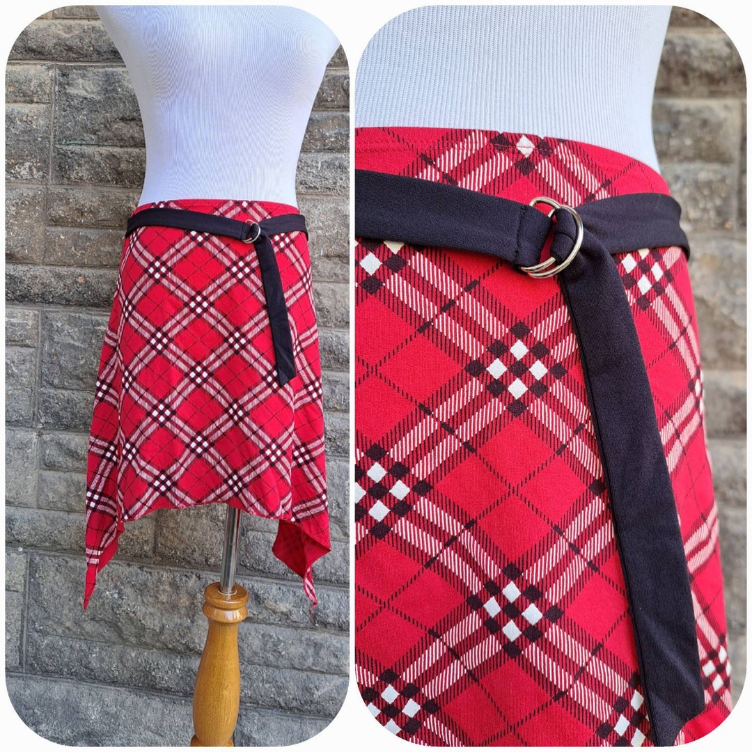 Vintage Early 2000s Red Plaid Asymmetrical Stretch Mini Skirt by ...