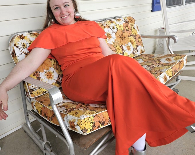 Vintage 70s Bright Orange Flutter Cape Sleeve Gown, Size Large L - Etsy