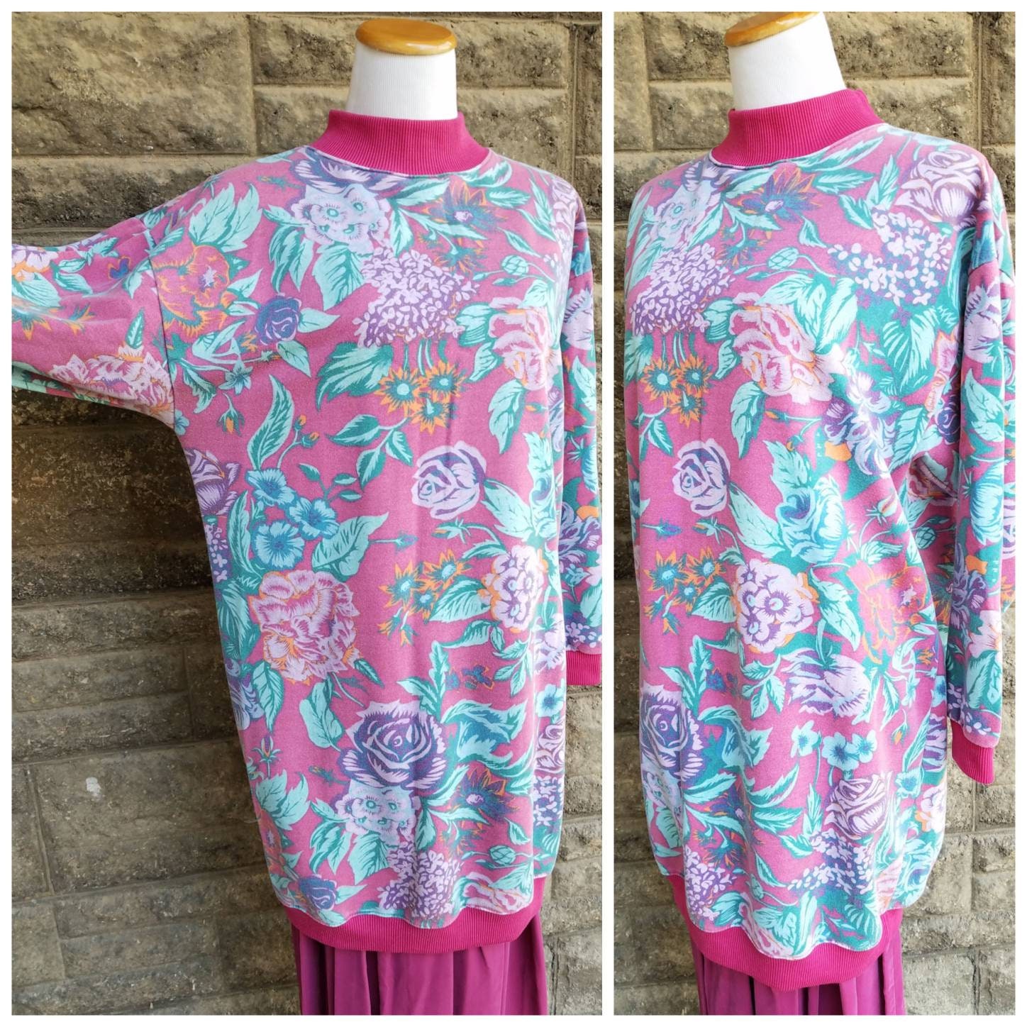 80s Floral Long Pullover Sweater Tunic Roses and Lilacs - Etsy