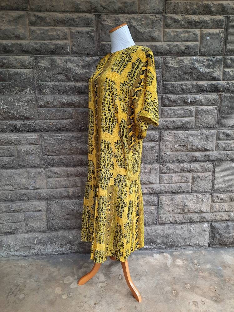 80s Yellow Snake Print Cocoon Dress W/ Batwing Sleeves & | Etsy