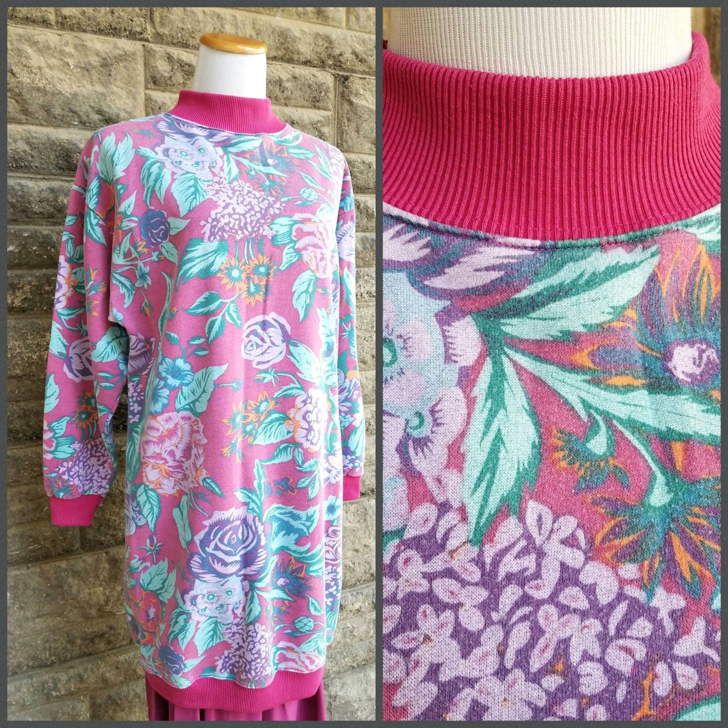 80s Floral Long Pullover Sweater Tunic Roses and Lilacs - Etsy