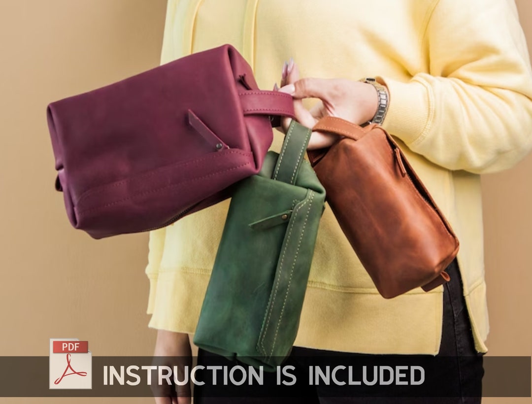 Leather Make up Bag Pattern, Leather Make up Bag Pdf, Leather Toiletry ...