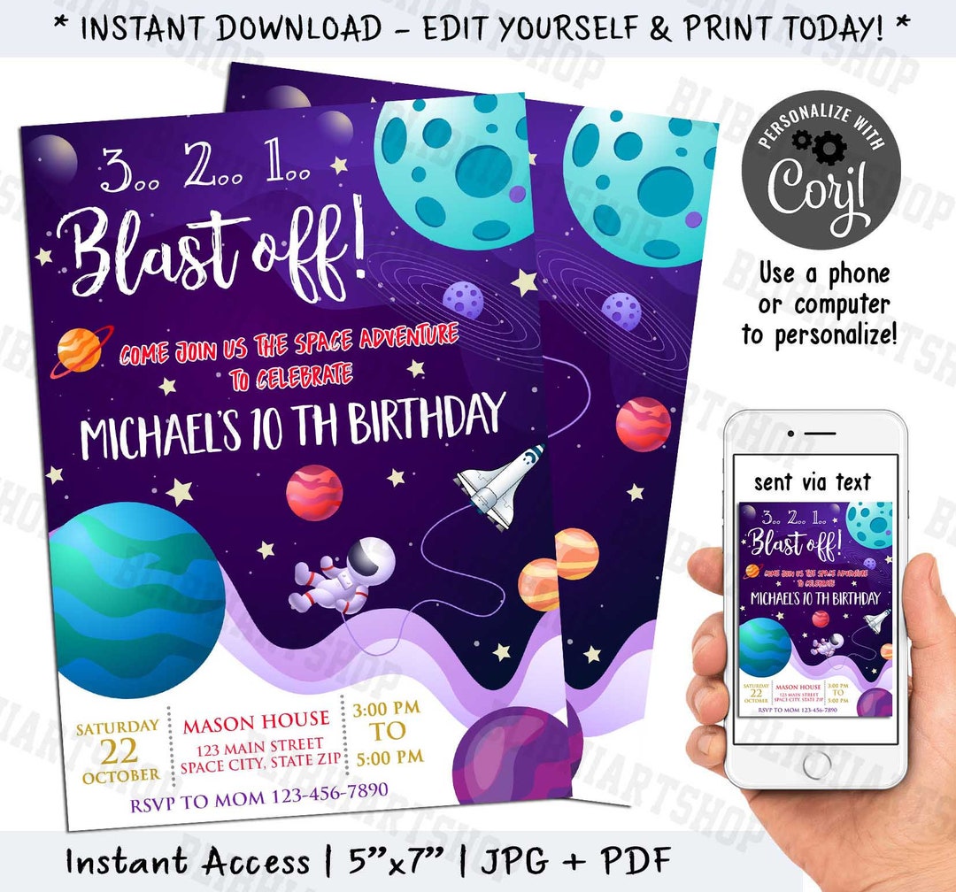 Space Birthday Invitation. Space Invitation. Outer Space Party - Etsy