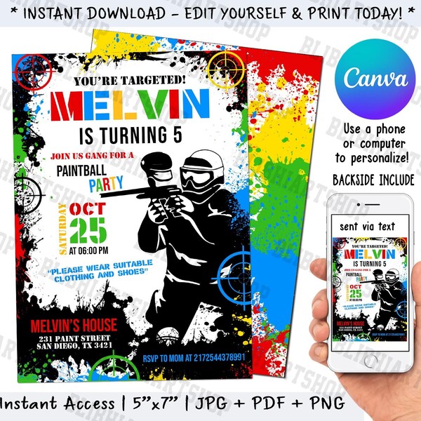 Paintball Party Invitation - Etsy