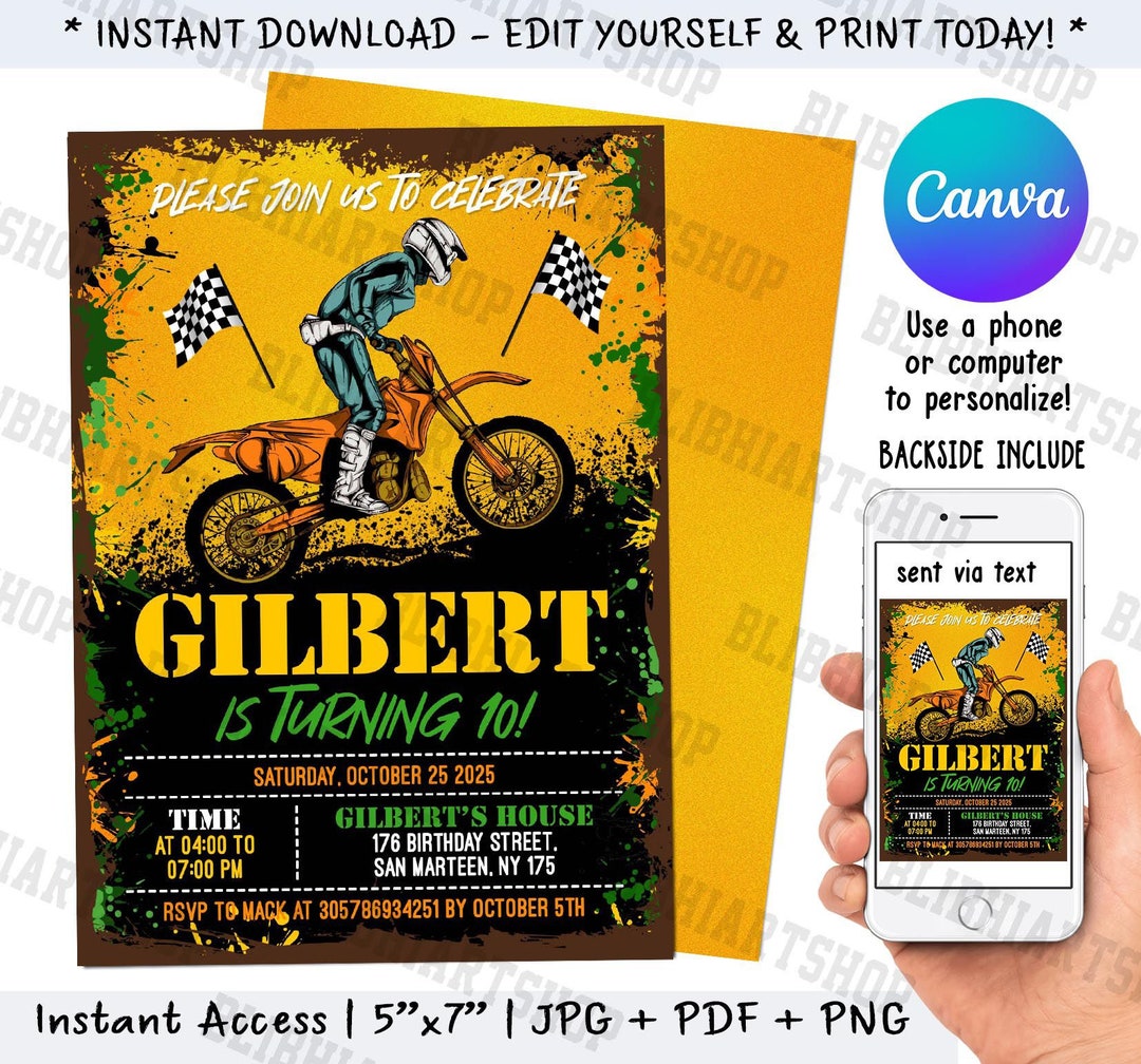 Editable Dirt Bike Invitation, Dirt Bike Party, Dirt Bike Birthday ...