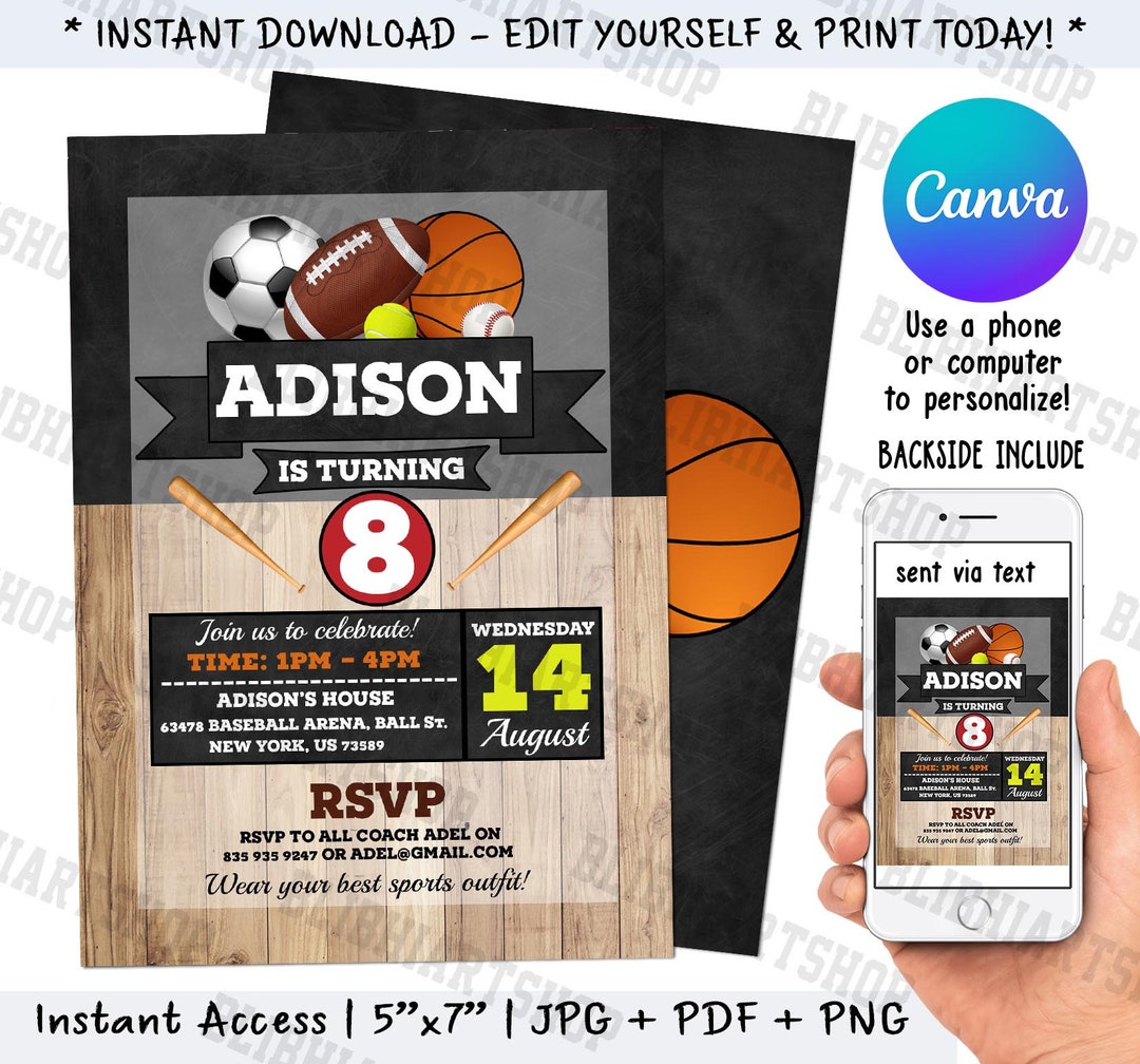 Sports Invitation Sports Invites Instant Download Sport - Etsy