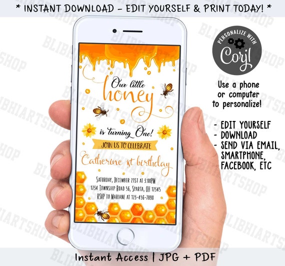 Editable Bee Birthday Invitation Honey Bee Birthday Party Bee | Etsy